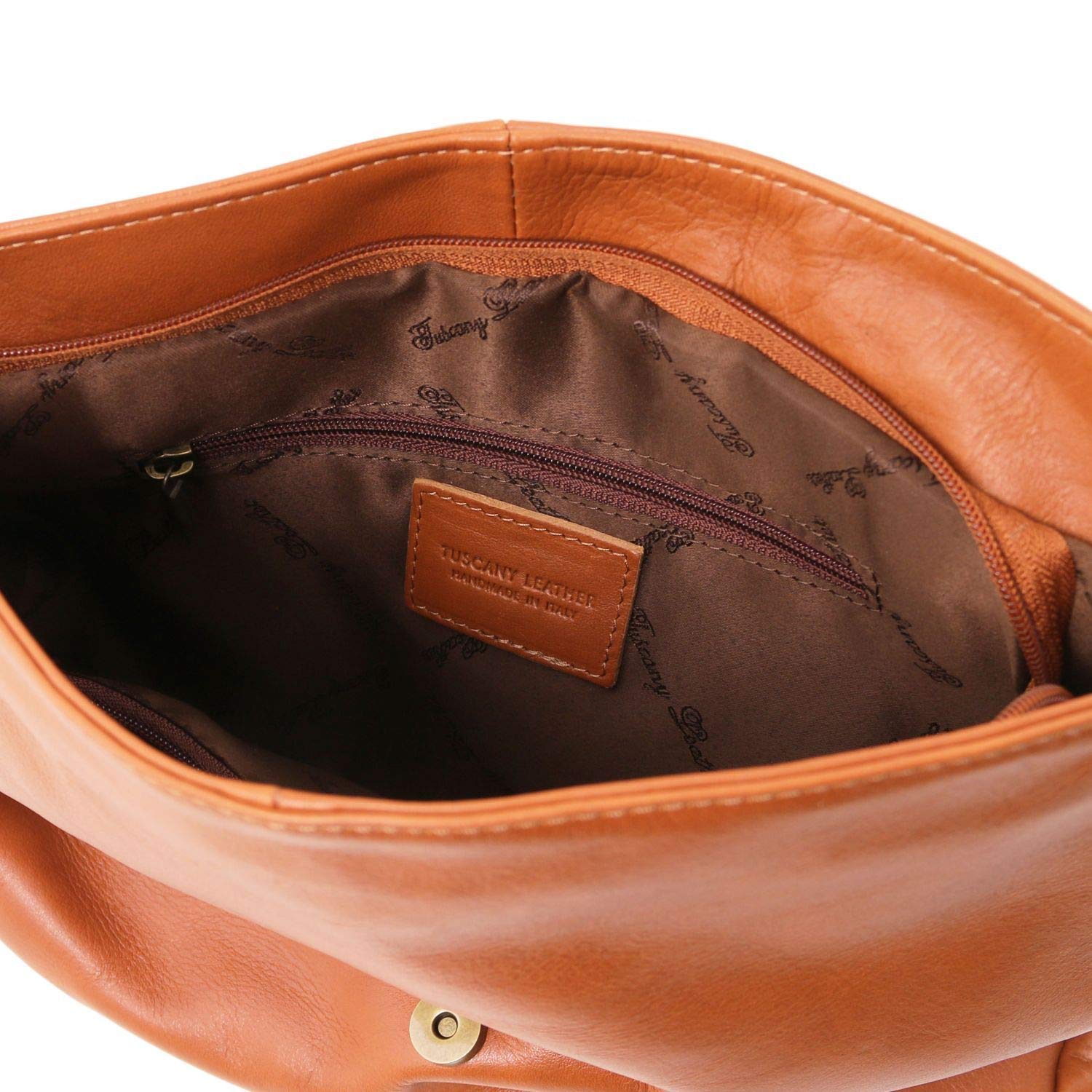 Tuscany Leather TLBag Soft leather shoulder bag with tassel detail Cognac