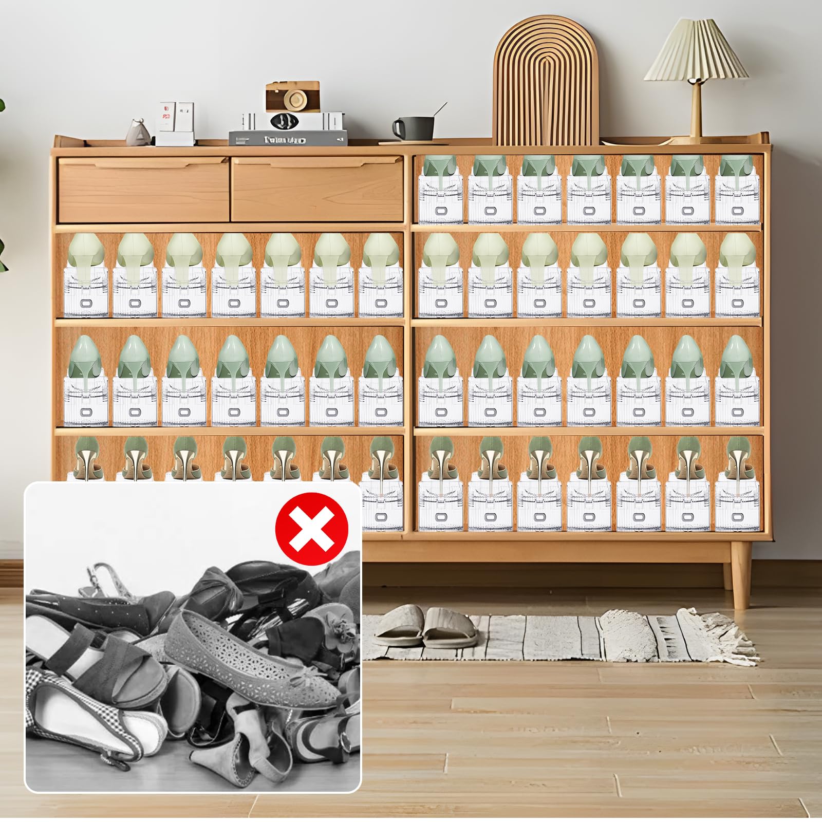 MOOKNAT Clear Shoe Slot Organizer, 12 Pack Adjustable Shoe Slots Organizer for Closet Clear Shoe Stackers Shoe Rack Holder Shoe Space Savers for A Pair of Shoes(Transparent)