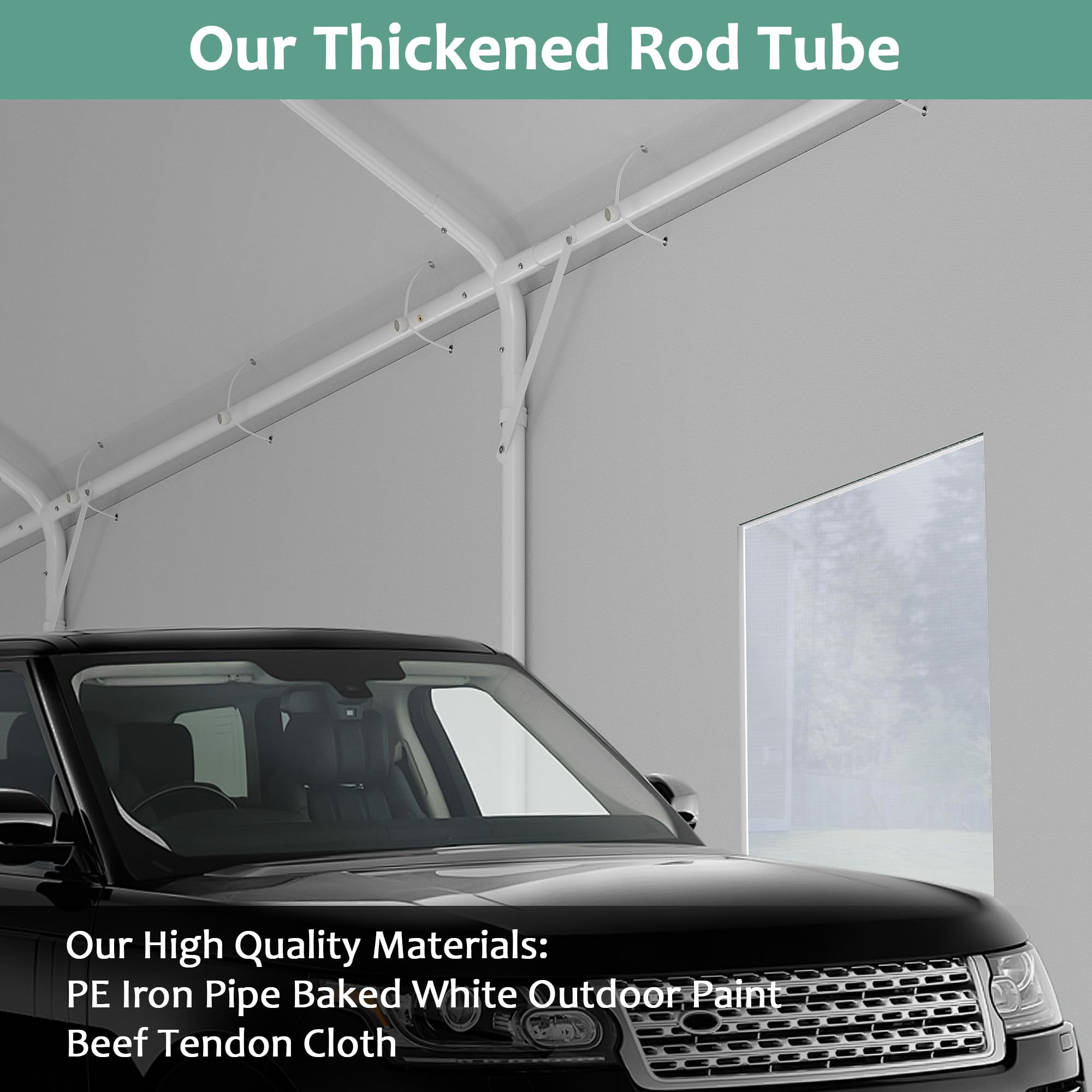 ROOMTEC Outdoor 13x20 FT Carport, Heavy Duty Canopy Storage Shed with Mesh Windows and Pure iron pipe, Waterproof Oxford Cloth, Removable Sidewalls & Doors, for Car, Boat, Party, Wedding, Light Grey