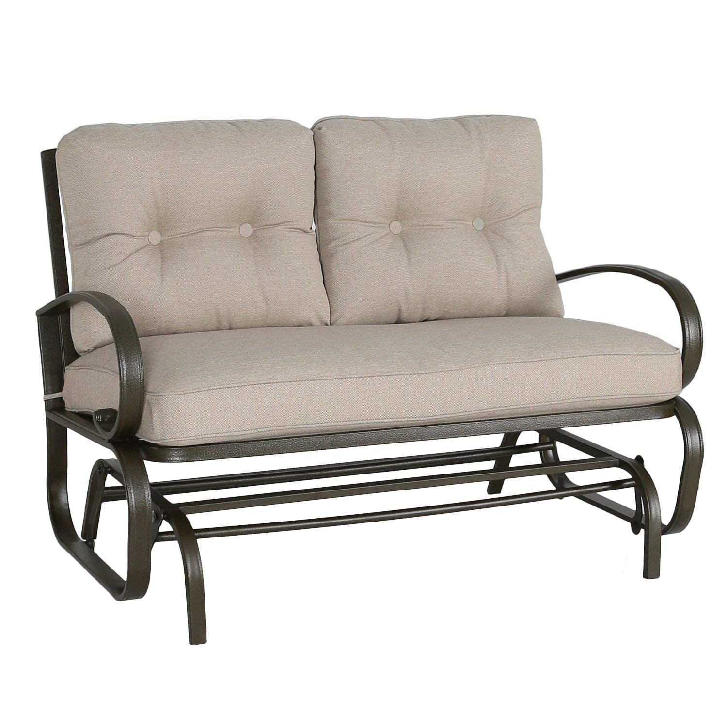 PATIO TREE Outdoor Patio Glider Bench Loveseat - Cushioned 2 Person Rocking Seating Swing Chair for Patio, Beige