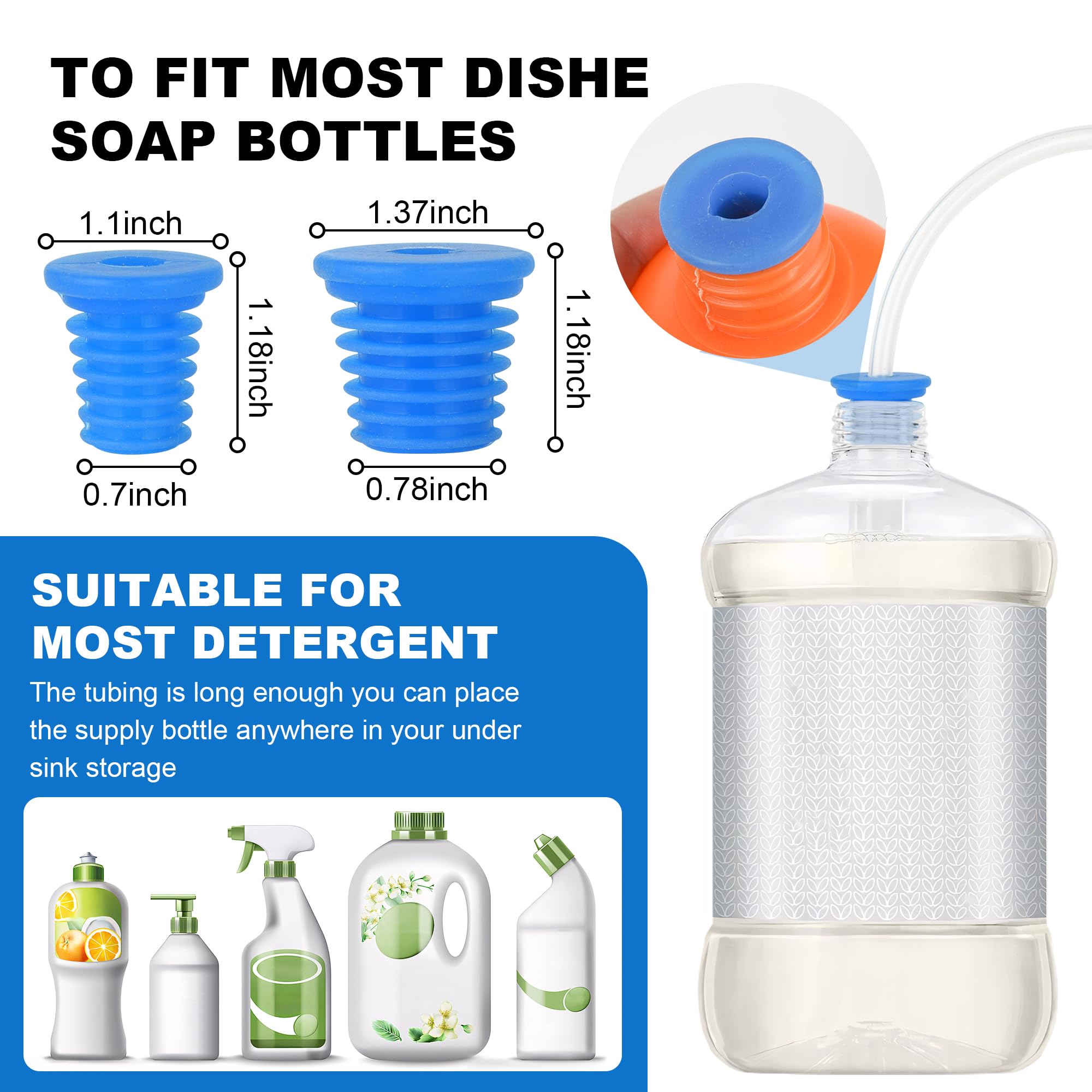 Kitchen Sink Soap Dispenser, ABS Plastic Pump Head for Soap or Lotion,Built in Sink Soap Dispenser Pump, Counter soap Dispenser with 40" Silicone Extension Tube Kit (Grey)
