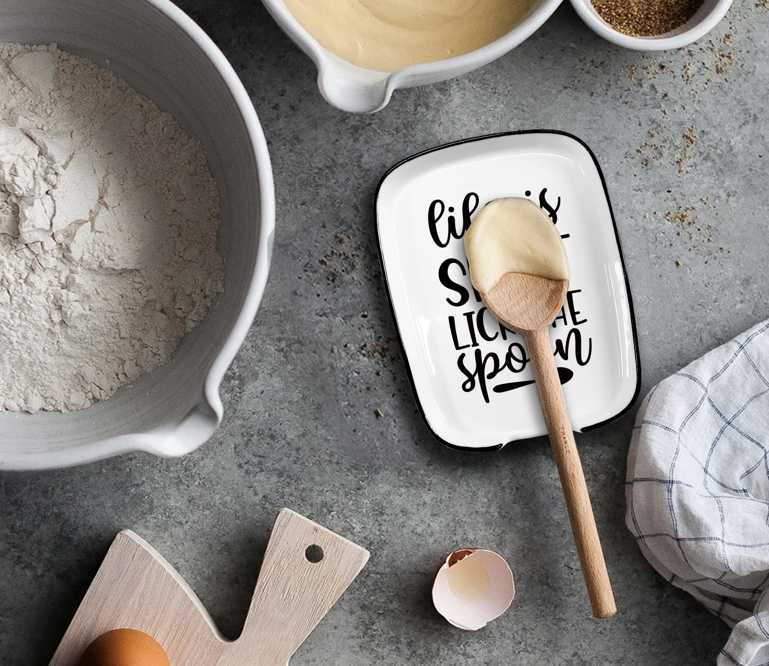 Funny Life Is Short Lick The Spoon Quote Spoon Rest For Stove Top-Large Spoon Holder for Kitchen Counter-Heat Resistant Cooking Kitchen Accessory and Gift for Cooking Enthusiasts