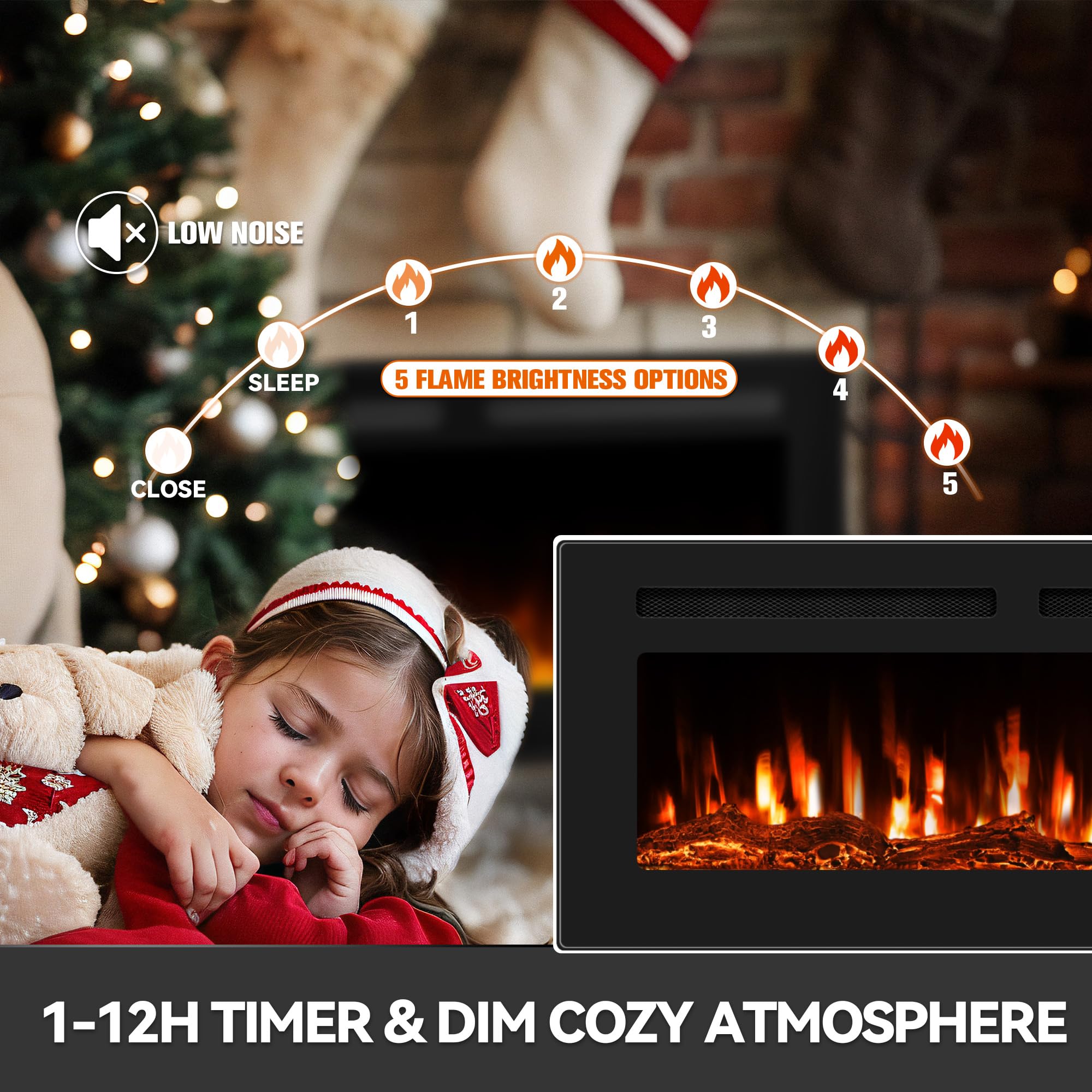 Manastin 60 Inch Electric Fireplace in-Wall Recessed and Wall Mounted with Remote Control, 750W/1500W Thin Wall Fireplace Heater(60-99ยฐF Thermostat) with 12 Adjustable Color, Timer and Log Set