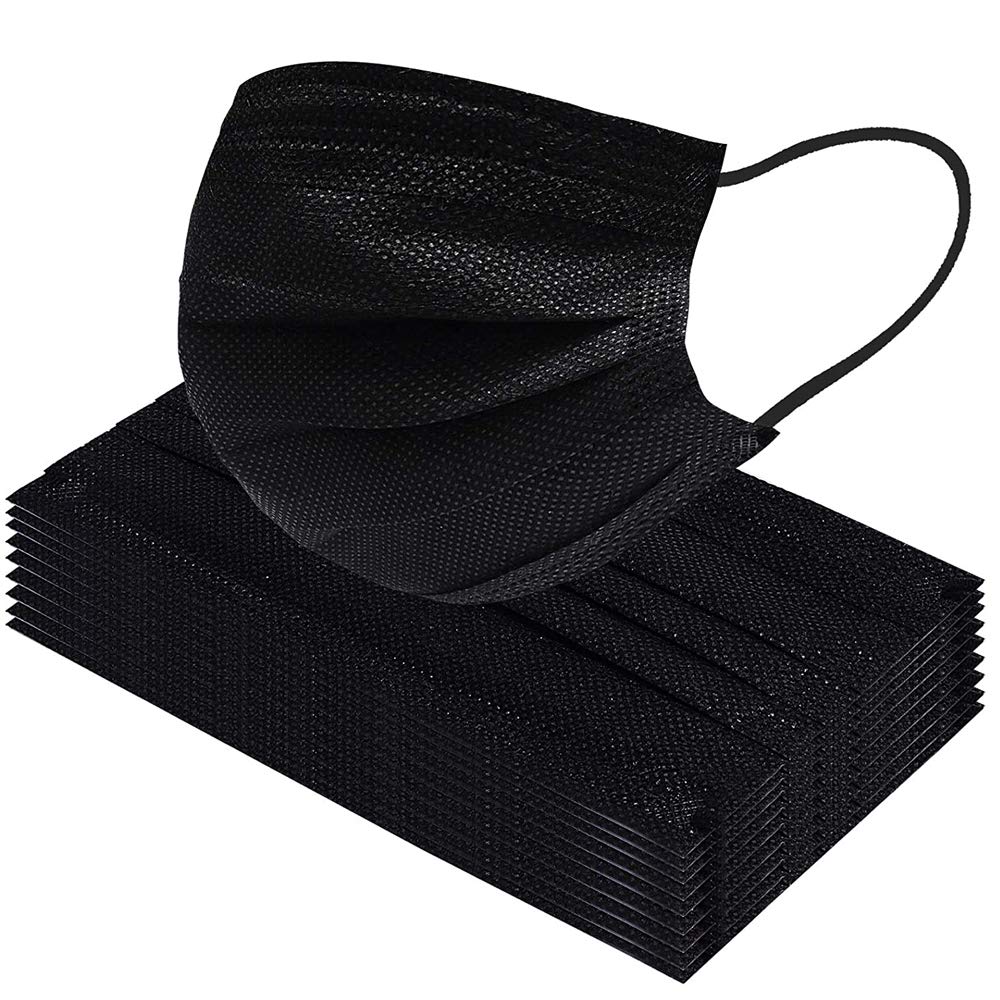 Face Mask Black, Disposable Face Masks, 3 Layer Design Protection Breathable Face Masks with Elastic earband