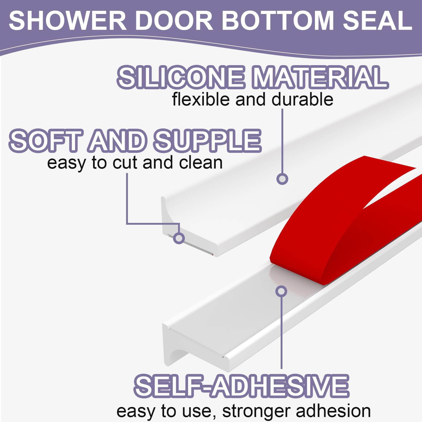 Hzetuu Shower Water Guard Silicone - 197 In Shower Threshold Water Dam Barrier, Shower Dam Water Stopper Seal Strip for Kitchen Bathroom Bathtub White