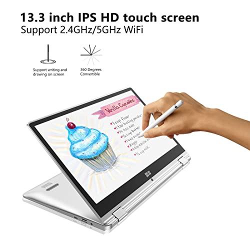 Laptop 2 in 1 Laptop 13.3 Inch 360 Degree Rotatable for J4105 CPU 6000mAh Battery Touch Screen Travel (16+512G US Plug)