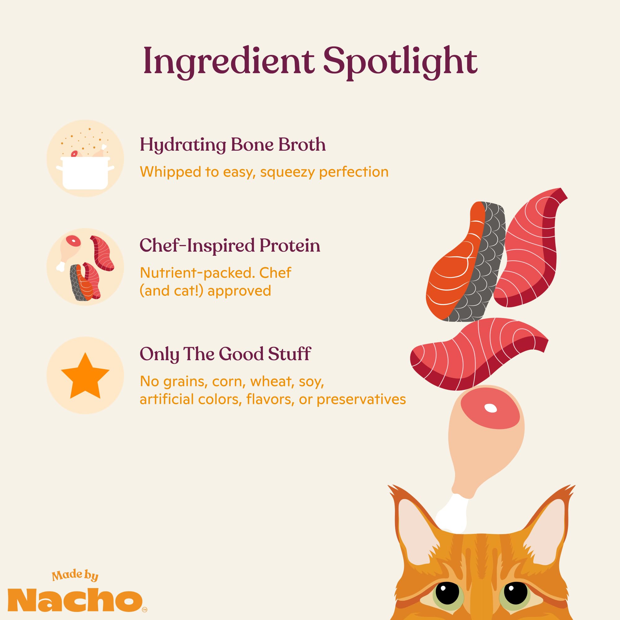 Made by Nacho Lickable Mousse Tubes Cat Treat 12 Count with Bone Broth Variety Pack (.5 oz) No Grains, Corn, Wheat or Soy,