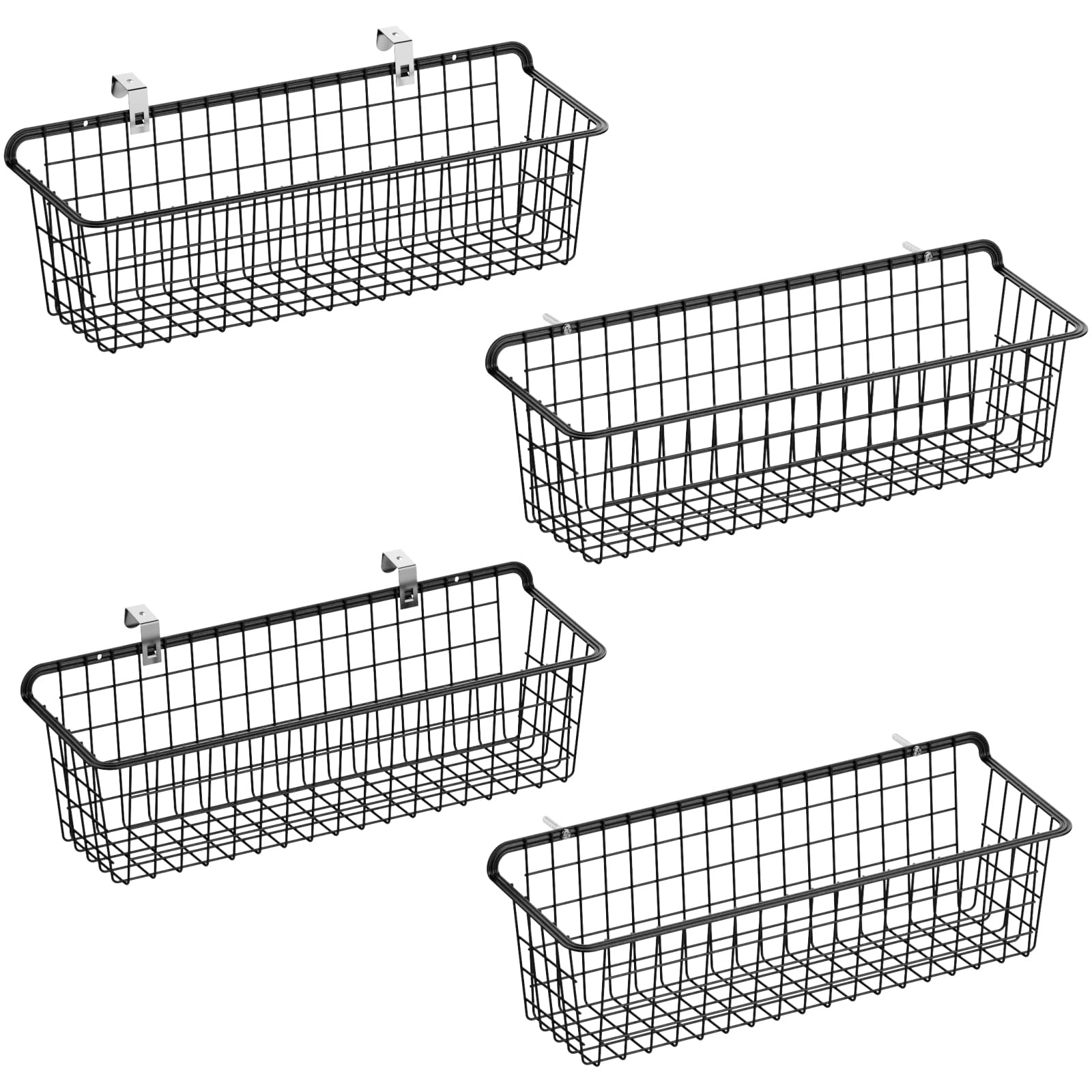 iSPECLE 2 Pack Black Metal Wall Baskets, Add Storage Space in Bathroom Kitchen, Durable and Sturdy, Easy to Install, Hanging or Nailed