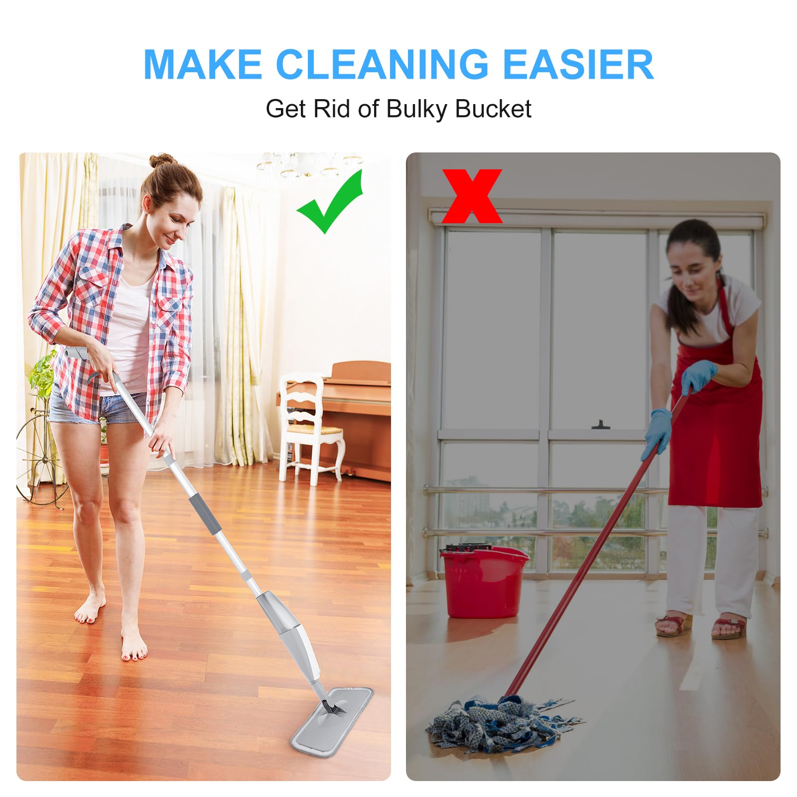 Tobeelec Spray Mop for Floor Cleaning, Microfiber Floor Mop Dry Wet Mop for Laminate Tile Ceramic Hardwood Wooden Vinyl with 4 Reusable Pads & 2 Refillable Bottle & 1 Scraper(Gray)