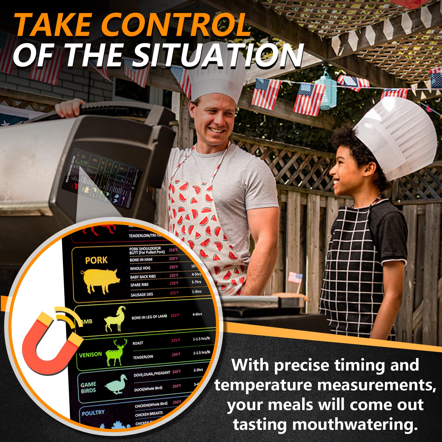 JAQMWV 2 Pack Air Fryer Magnetic Cheat Sheet Set,Air Fryer Accessories Cook Times Sheet for Kitchen,Fryer Sheet Quick Reference Guide,Air Fryer & BBQ Smoker Accessories with Cook Time Recipe Card.