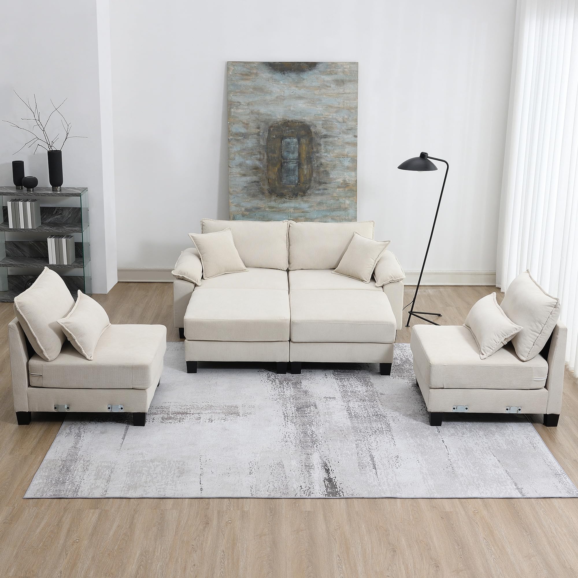 P PURLOVE Modular U Shape Sectional Sofa Couch,Convertible Sleeper Sectional Sofa Bed, L Shape Living Room Sofa Set with Movable Ottoman for Living Room, Office,Gray