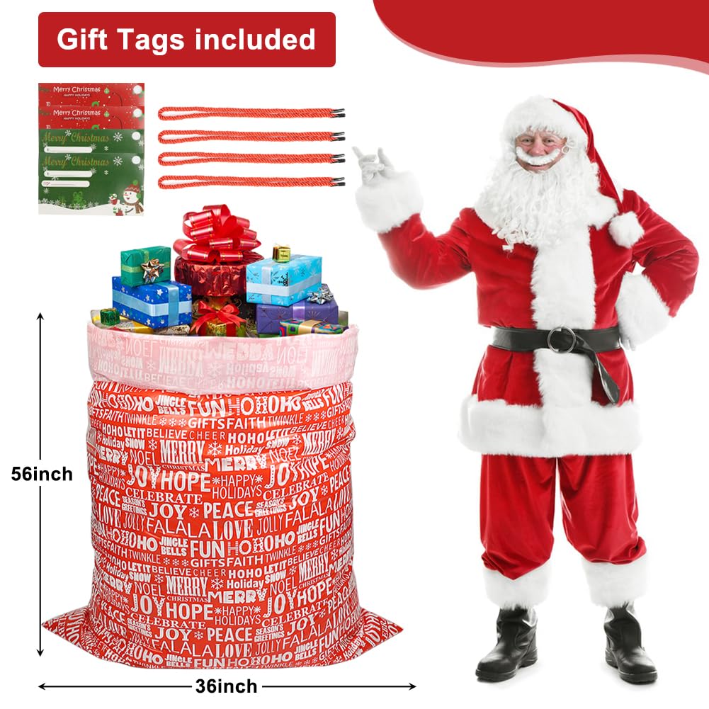 HRX Package Extra Large Christmas Gift Bags 56x36 inch, 4pcs Jumbo Gift Bags for Presents, Heavy Duty Plastic Wrapping Xmas Sack for Huge Gifts