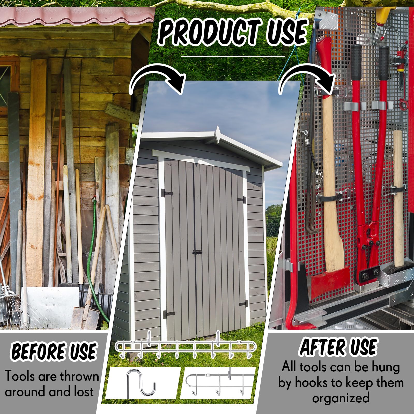 MorningRo 3 Pcs Shed Tool Organizer Garage Wall Organizer Storage Tool Hangers for Garage Wall Heavy Duty Individual Utility Hooks for Shed Garden Broom Rake Hanging Rack Holder