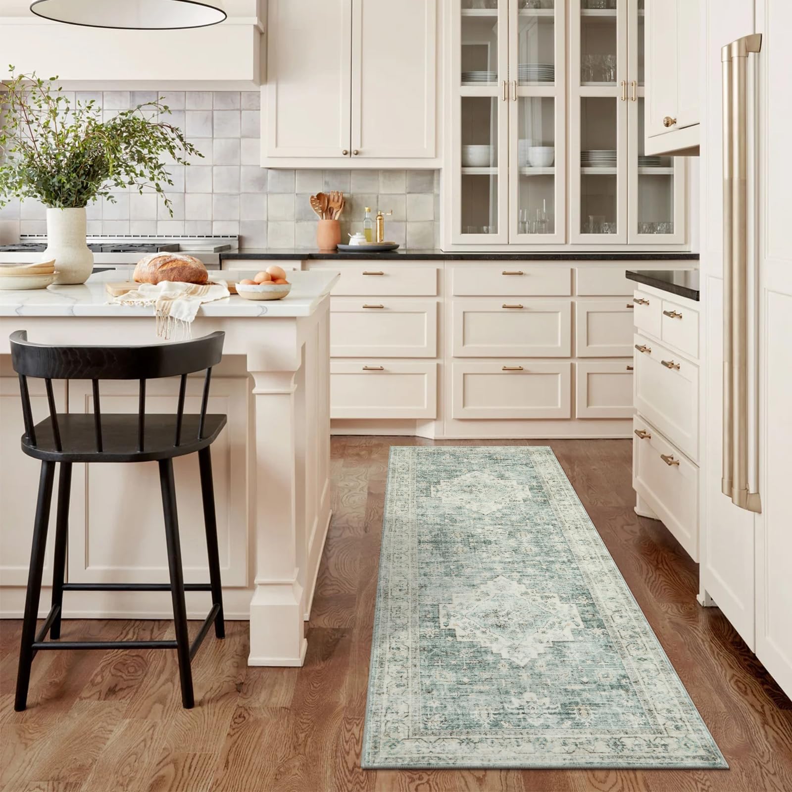LIVEBOX Washable Kitchen Runner Rug 2x6- Boho Hallway Rug Runner Long Entryway Rug, Low-Pile Accent Rug for Bedroom, Non-Slip Soft Carpet Runner Throw Rug for Bathroom Laundry Room, Sage Green