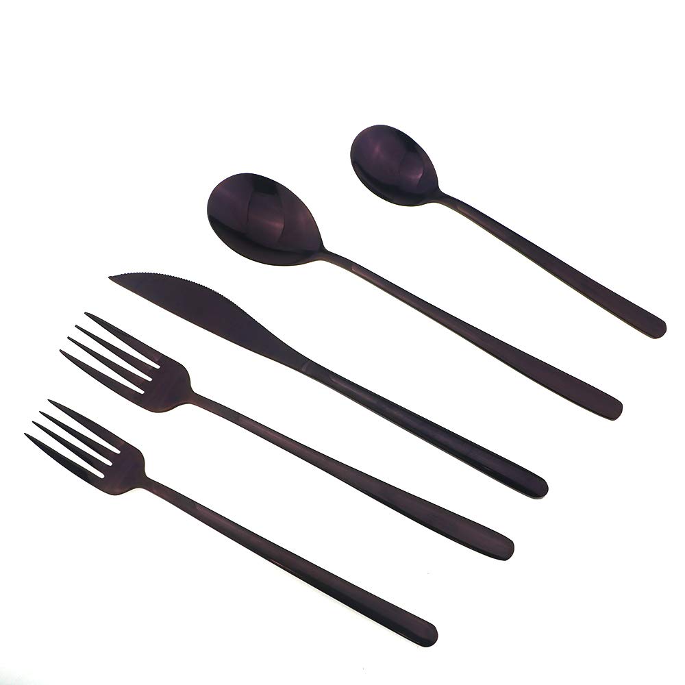 JASHII Mirror Polished Purple 20-Piece SUS304 Stainless Steel Flatware Set,Silverware Set Dinner Knife Fork Spoon Dessert Fork Salad Spoon Service for 4