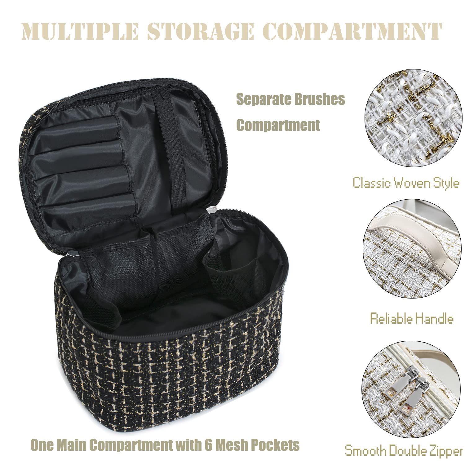 Large Portable Travel Makeup Bag - Cosmetic Bag Makeup Case Organizer for Women and Girls (Black)