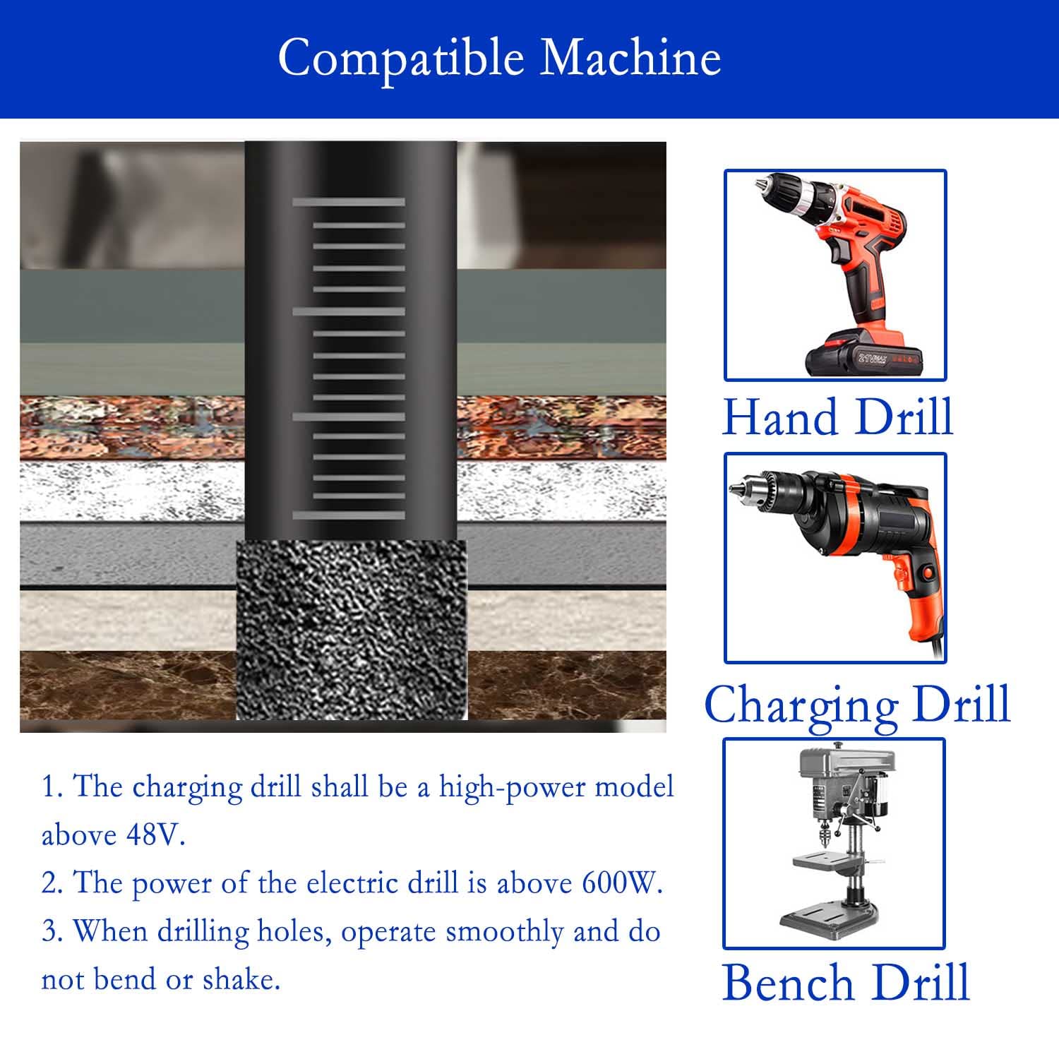 Larouoba 6PC Dry Diamond Drill Bits Set, Diamond Core Drill Bits for Tile Ceramic Granite Marble Porcelain Stone Glass Hard Materials (not for Wood) Round Shank 1/4, 5/16, 3/8, 1/2 inch.