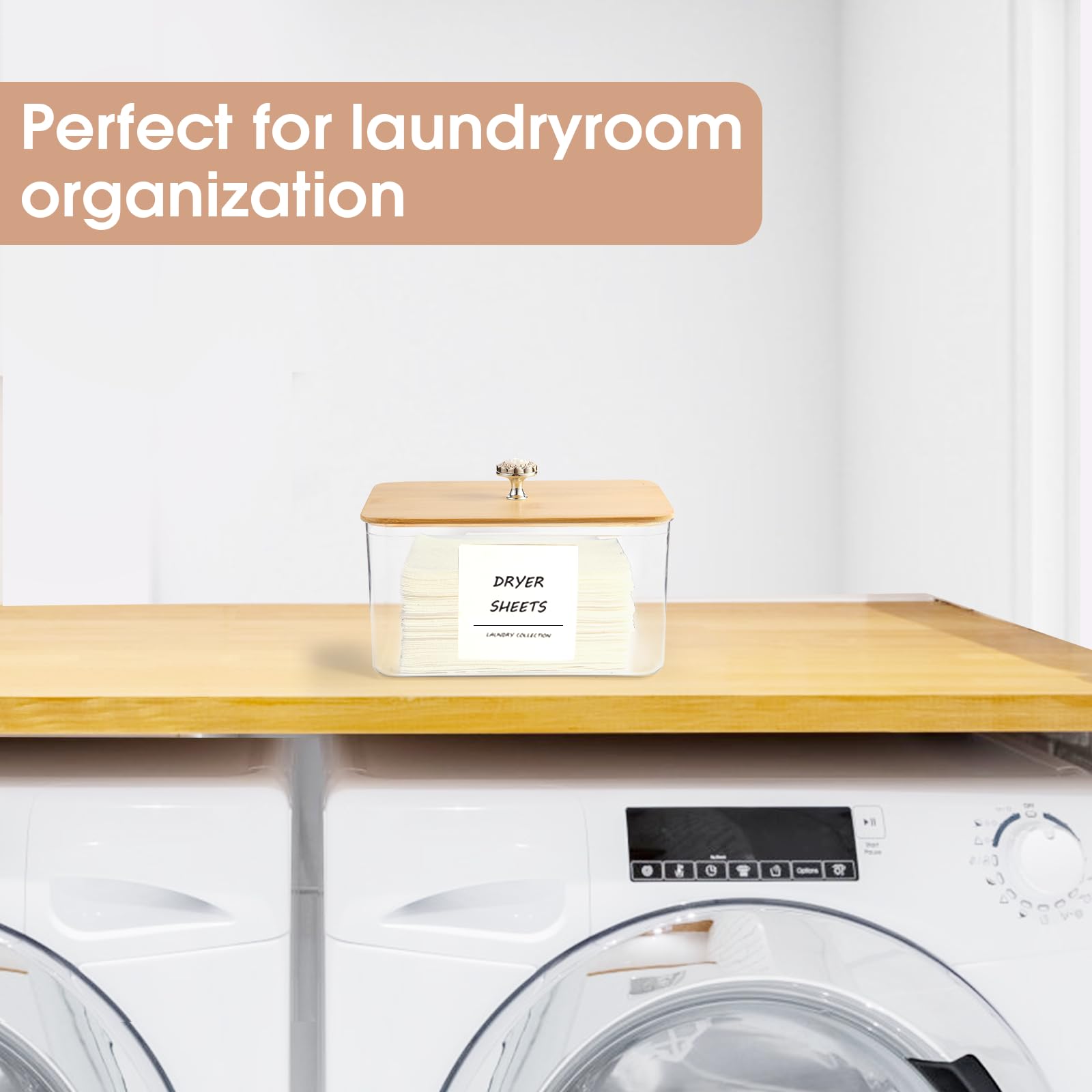 PLOUTA HOME Laundry Room Organization Storage Containers, Plastic Clear Laundry Pods Container & Dryer Sheet Holder Jars with Lids, Scoops & Labels for Detergent, Powder, Dryer Balls, Beads