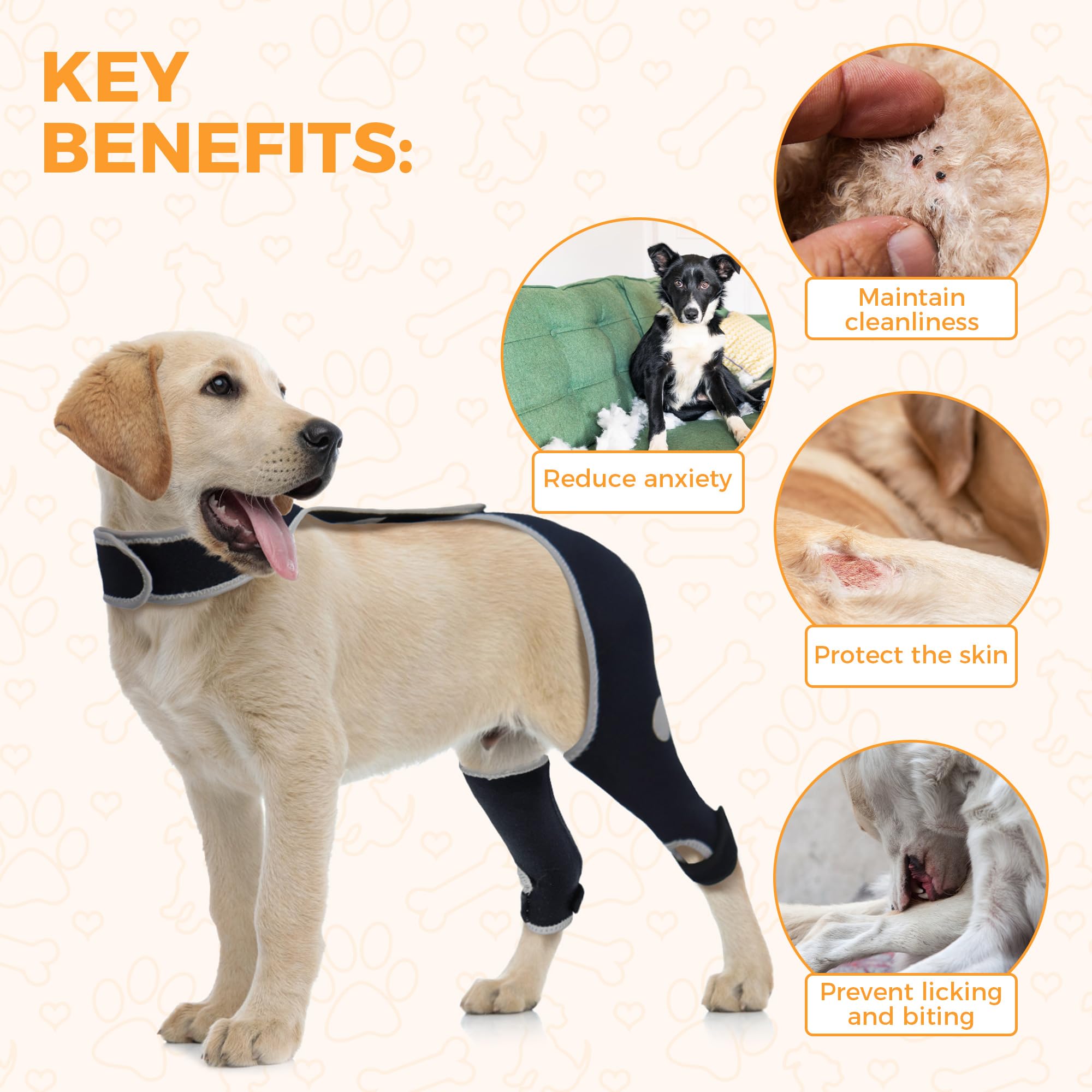 Moysoon Dog Anti-Licking Leg Sleeve,Rear Leg Protector to Stop Licking,Wound Protection Sleeve for Post-Surgery Recovery,Double Leg