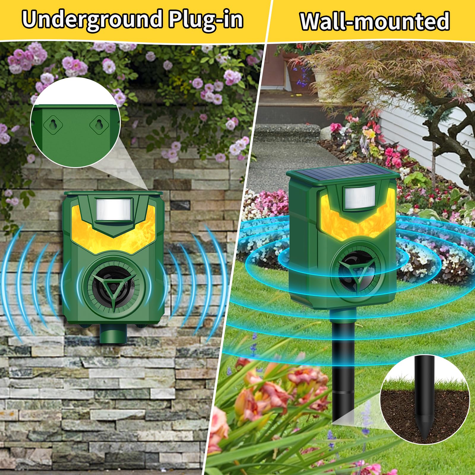 Ultrasonic Animal Repellent, Cat Deterrent Outdoor, 2024 Newest Flame Light Animal Repellent for Garden, Solar Animal Repeller with Motion Sensor, Repel Dogs Bird Skunk Rabbit Squirrels Deer for Yard