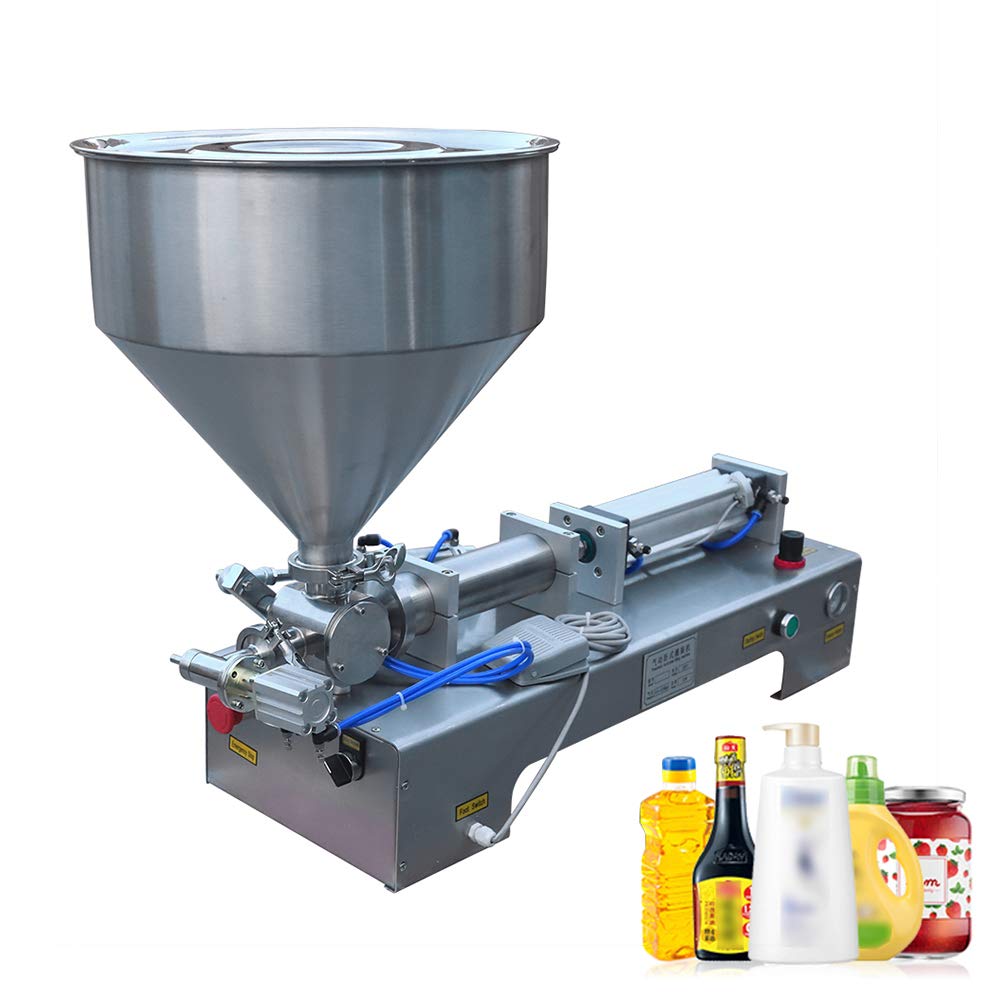 Pneumatic Liquid Paste Filling Machine,100-1000ml Horizontal Pneumatic Liquid Filling Machine with Hopper,15-35 cans/Minute