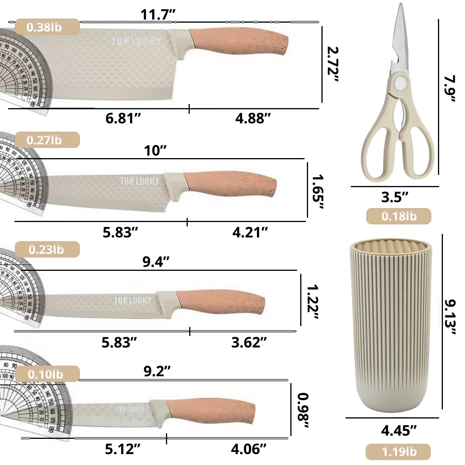 Knife Set, 6-Piece Versatile Kitchen Knife Set Khaki Sharp Knife Sets for Kitchen with Block Professional Chef Knife Block Set, Anti-Rust Stainless Steel Knives Set for Kitchen, Space Saver Knives Set