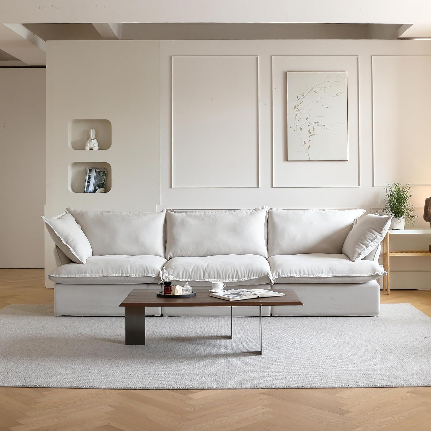JACH 122.82" Cloud Modular Sectional Sofa for Living Room 3 Seats, Comfy Convertible Sectional Sofas Couches, Cushion Covers Removable, Two Corners and One Middle Sofa for Living Room (Beige)