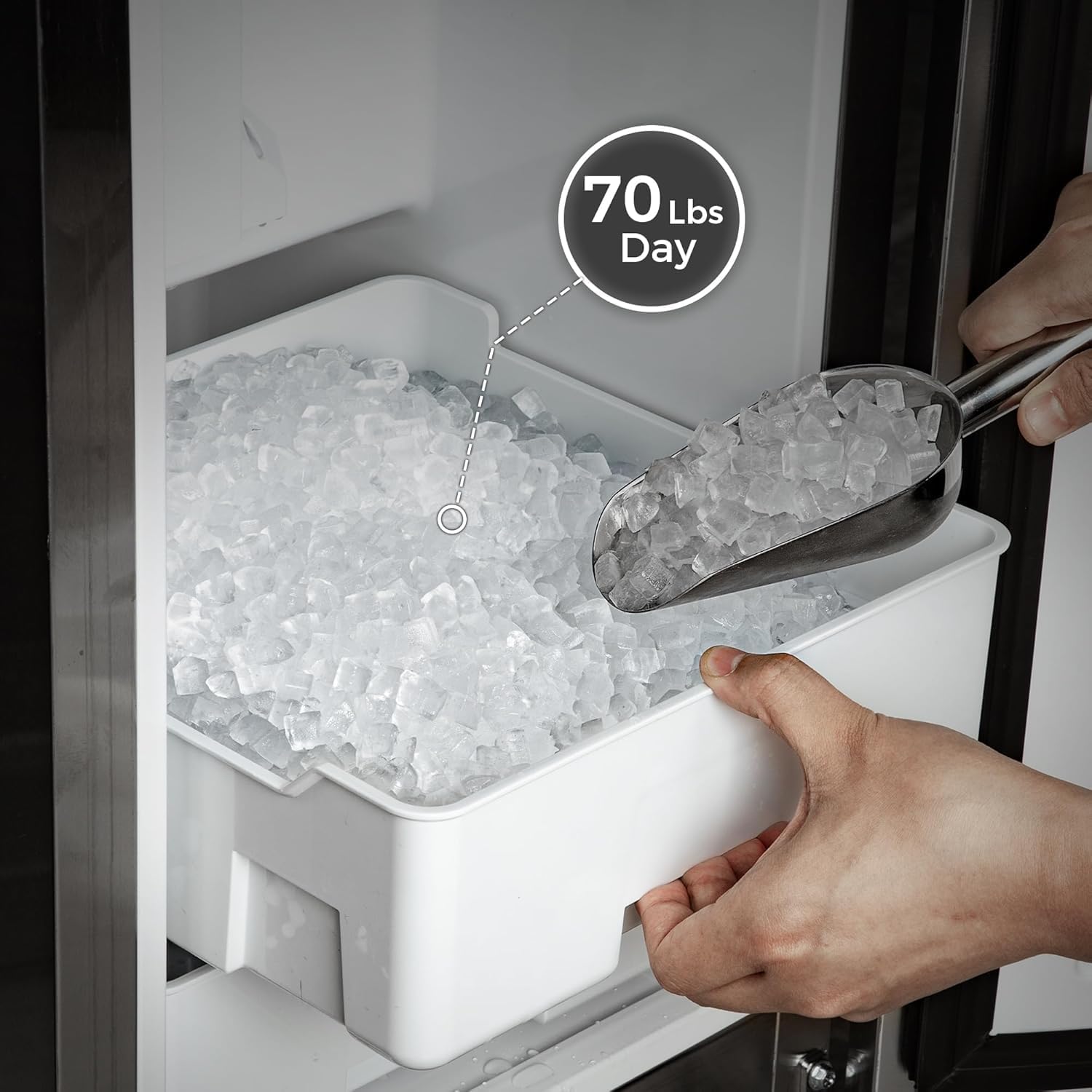 Under Counter Nugget Ice Maker Machine with Drain Pump, 70Lbs/Day, Built-in Nugget Ice Machine with Pebble Ice, 24H Timer & Self-Cleaning, Double ice Baskets, UnderCounter Ice Machine for Home Use
