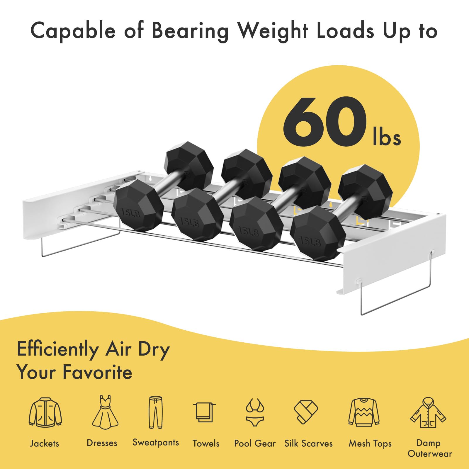 MYXLINK Laundry Wall Mounted Clothes Drying Rack, 31.5 INCH Wide, 60lbs Capacity,13.2 Linear Ft,Foldable Clothing Drying Rack