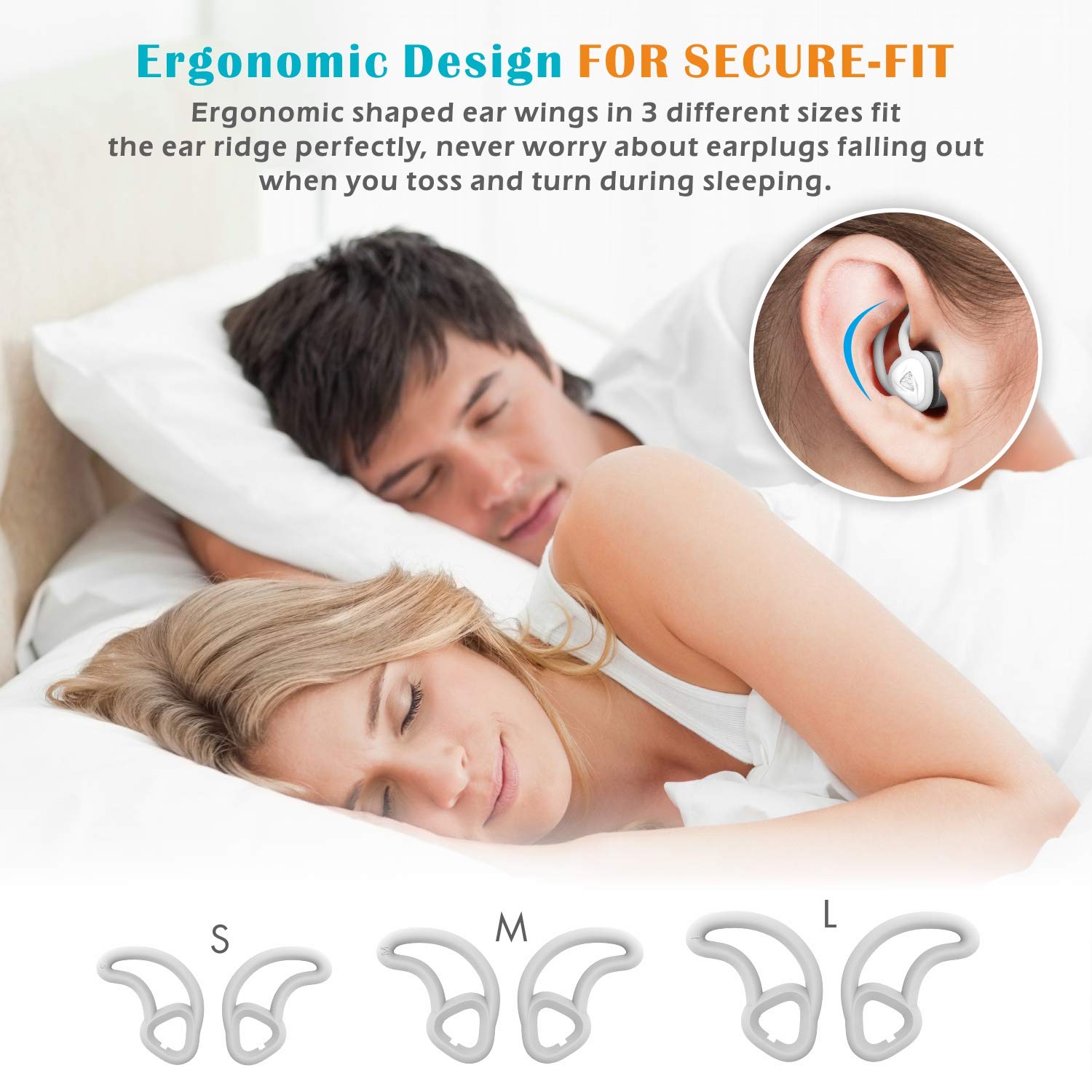 Ear Plugs for Sleeping, 33db Hearprotek Noise Reduction Sound Blocking Soft Sleep earplugs with Foam eartips for Light Sleepers, snoring, Work