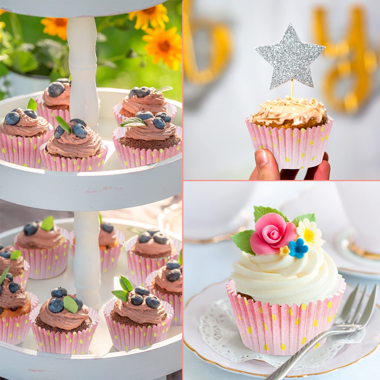 Funtery 300 Count Pink Cupcake Liners Pink Gold Bridal Shower Cupcake Wrappers Cupcake Wrappers Decorations Paper Cupcake Liners for Baking Baby Bridal Shower Wedding Birthday Tea Party Decorations