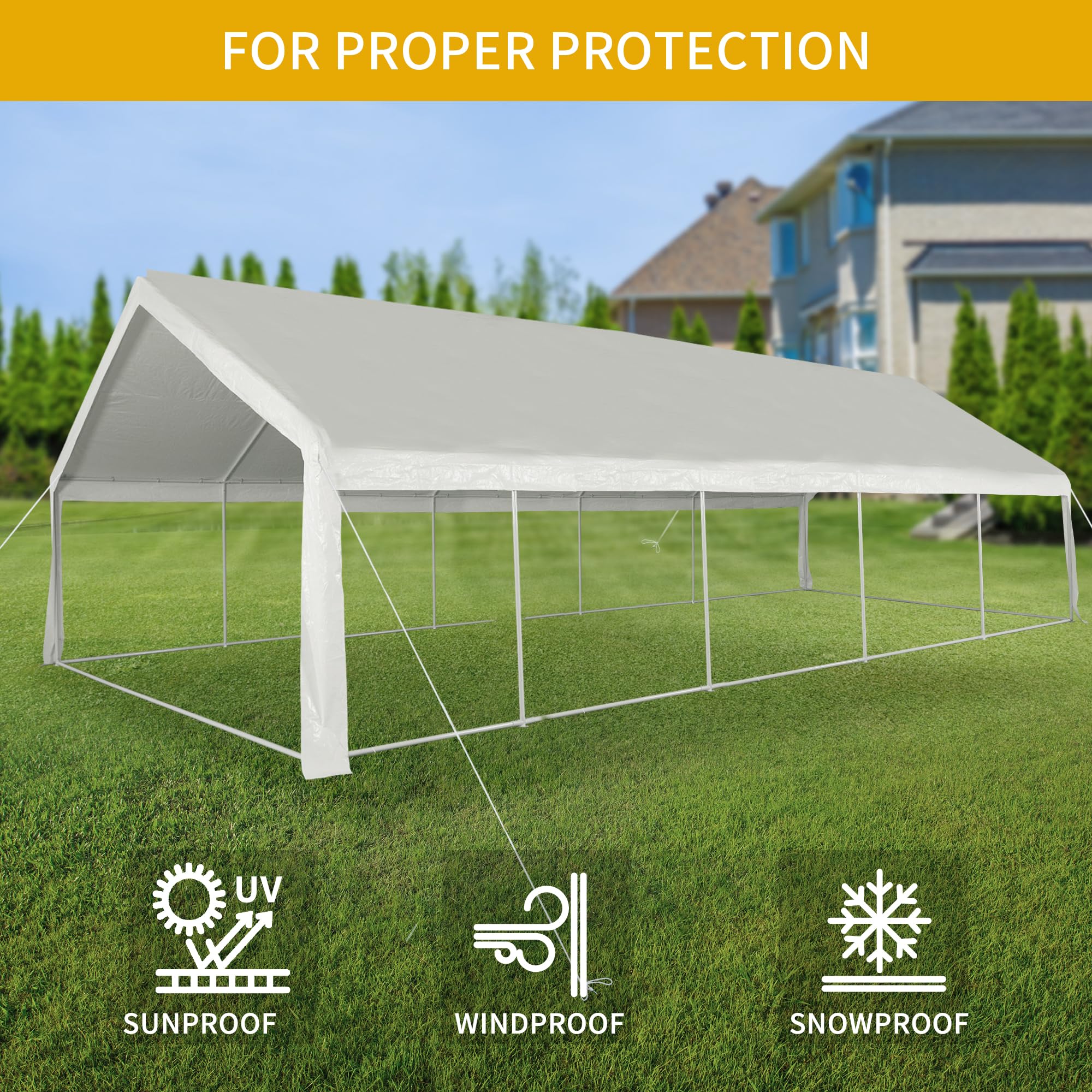 DWVO 20x30 ft Outdoor Heavy Duty Party Tent Wedding Event Shelters Upgraded Galvanized Canopy with Large White Roof, Removable PVC Sidewalls & 3 Storage Bags