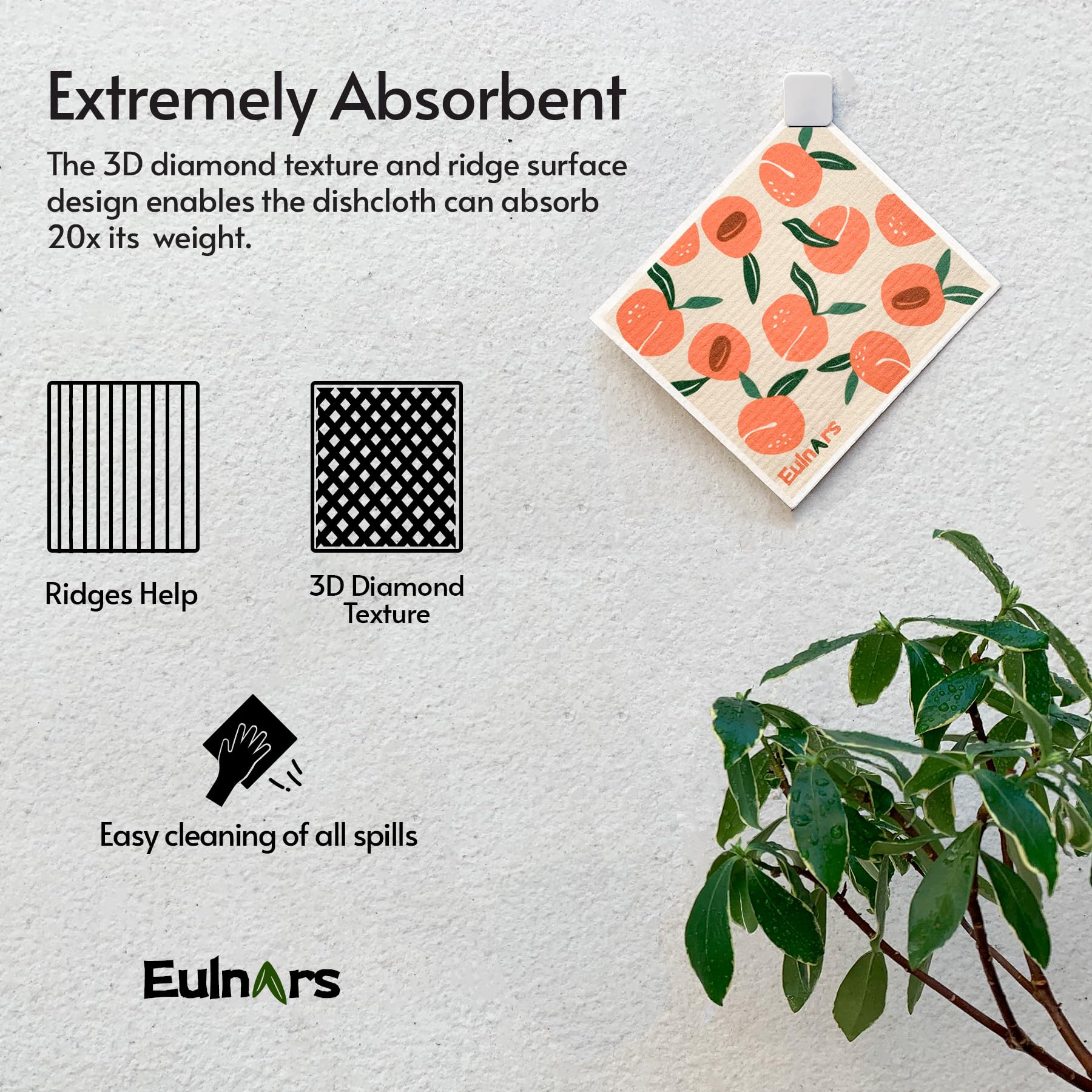 Eulnars 8 Pack Swedish Dishcloths for Kitchen, Swedish Dish Towels with Clips, Non-Scratch Reusable Paper Towels, Super Absorbent Cellulose Sponge Cloths, Biodegradable, Dishwasher Safe, No Odor