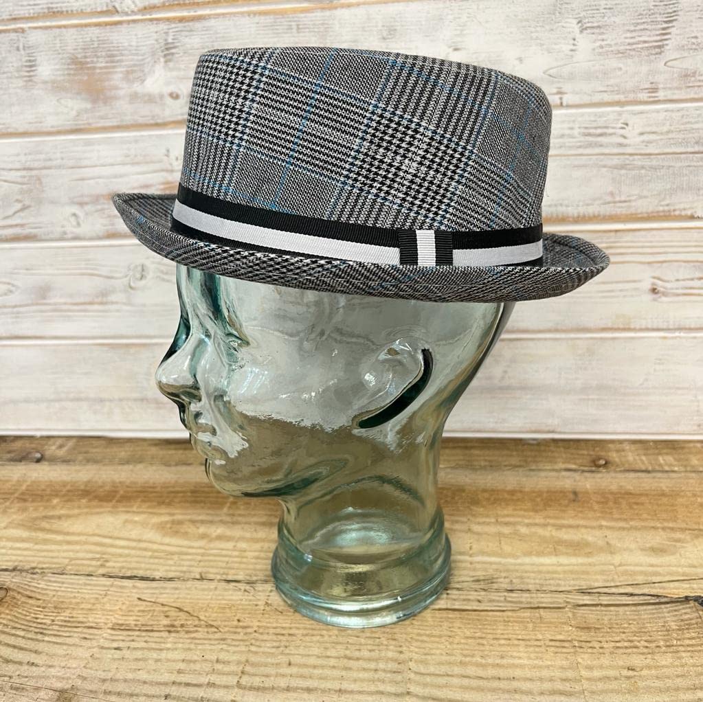 Grey Rude Boy Ska Pork Pie Hat with Contrasting Ribbon Band Detail| Size L/XL Approx. 59cm / 60cm | US Size 7 ½ | 100% Polyester | Unisex Pork Pie hat | Fedora Trilby Pork Pie Style