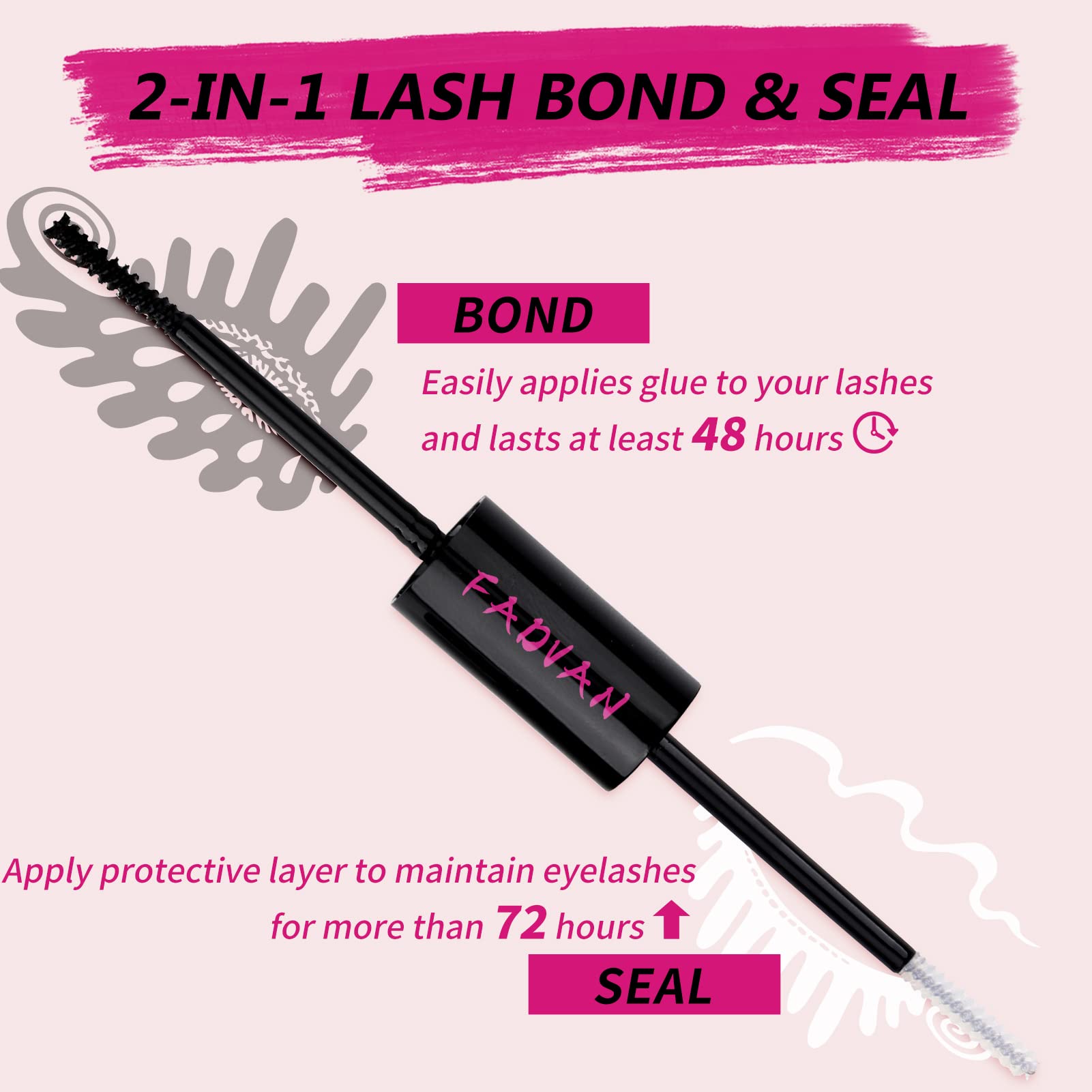 FADVAN Lash Bond and Seal Cluster Lashes Glue for Lash Clusters Individual Lashes Bond and Seal for 48-72 Hours Strong Gentle Latex Free Lash Adhesive for Sensitive Eyes (10ml)