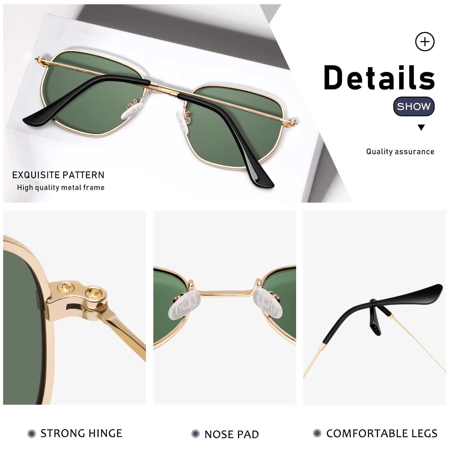 GRFISIA Small Round Polarized Sunglasses Women and Men Vintage Hexagon Square Sun glasses UV400 Protection