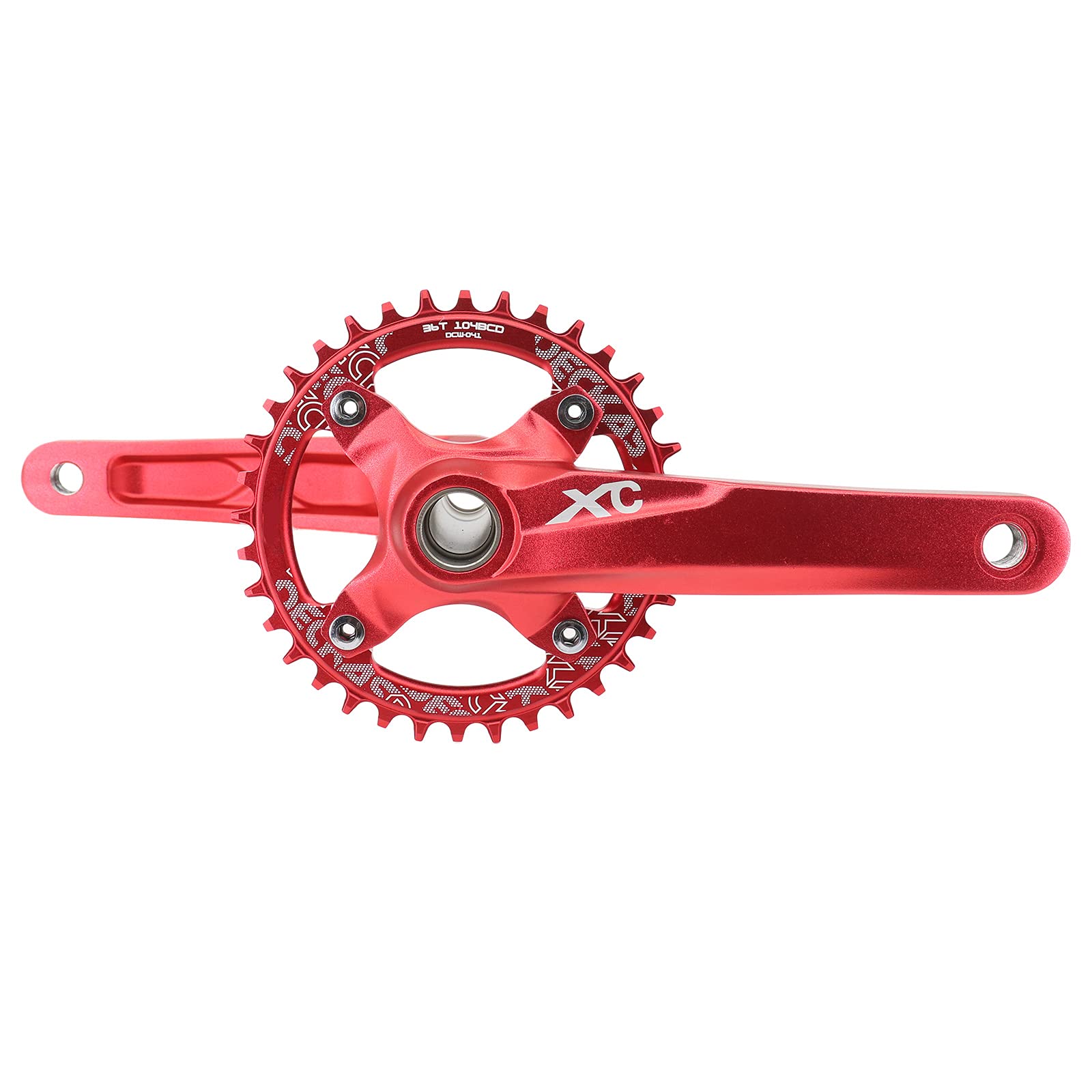 DJC Bike Crankset 104BCD with Bottom Bracket for MTB 1x Speed Crank Set Mountain Bike Black Red Color (Red)