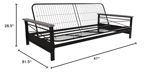 DHP Nadine Metal Futon Frame with Grey Wood Armrests, Full Size, Mattress Not Included