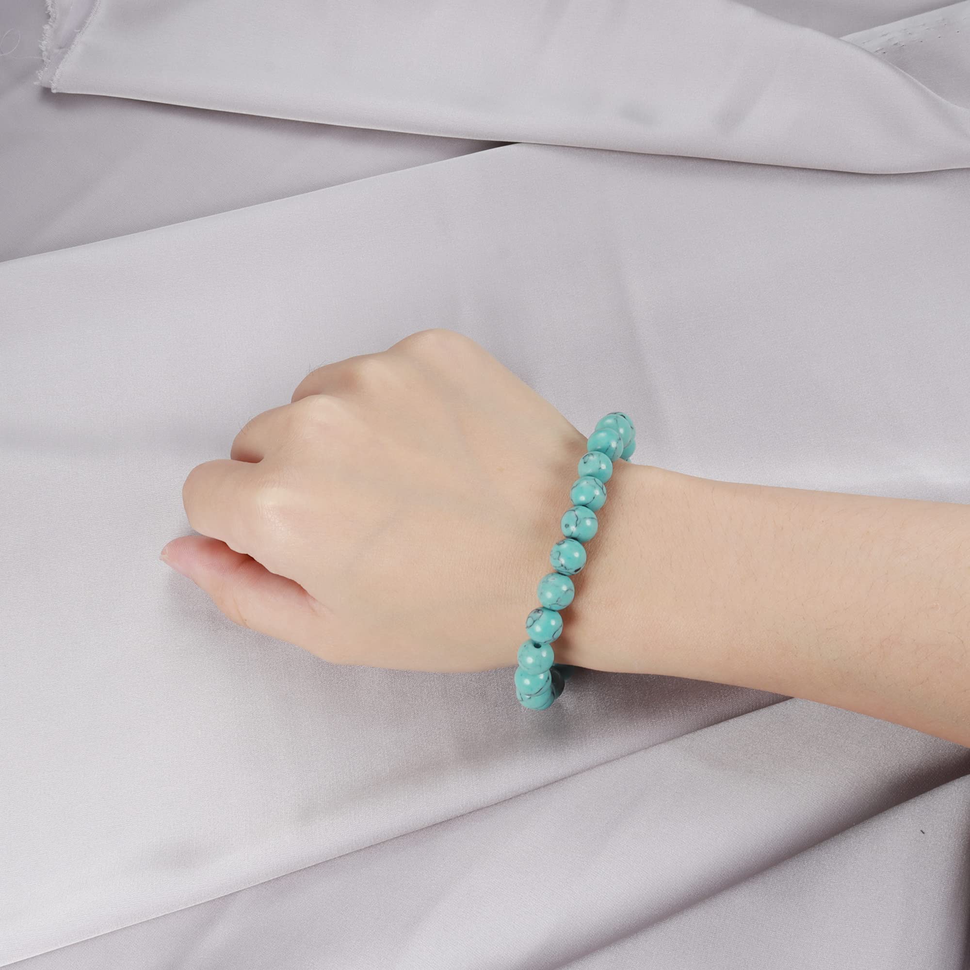 FIBO STEEL 10 Pcs 6-8mm Natural Beaded Bracelets for Women Tiny Crushed Stone Natural Stone Statement Bracelet Charm Beaded Couples Stretch Bracelets Jewelry (6mm)