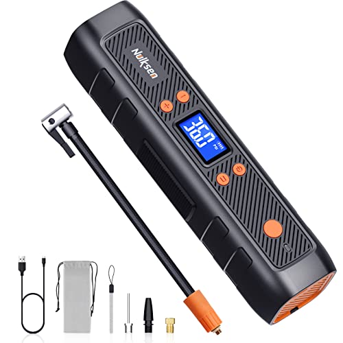 Nulksen Tire Inflator Portable Air Compressor for Car Tires-150PSI Cordless Air Pump for Car with 6000mAh Battery-Electric Bike Tire Pump with Pressure Gauge LED Light for Car Bike Motor Ball, Orange