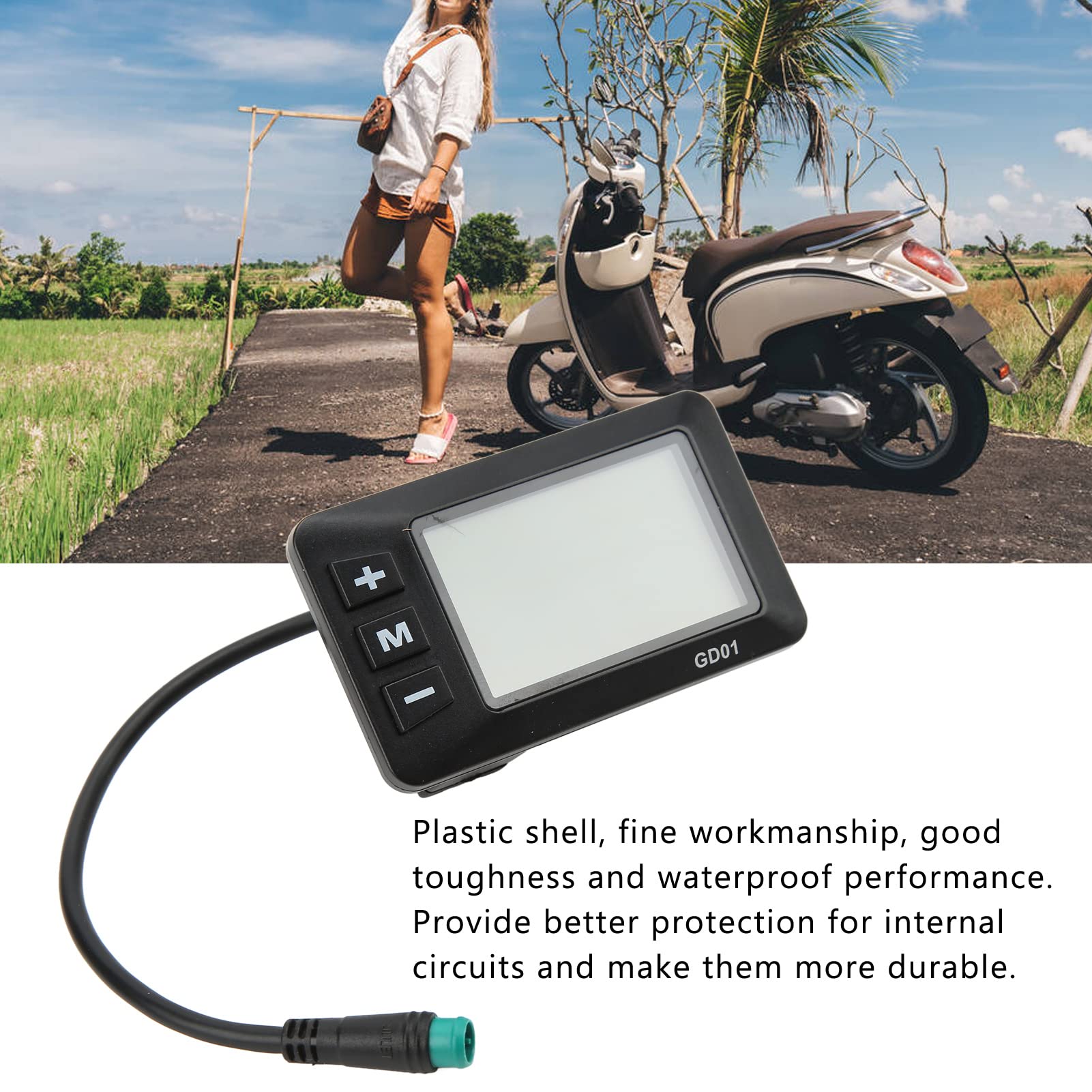 Focket Electric Bike Motor Controller, 36V 48V 5 Pin LCD GD01 Display Waterproof Interface Electric Accessories, 0.9in Diameter Handlebar, for JN Controller Electric Bike Motor