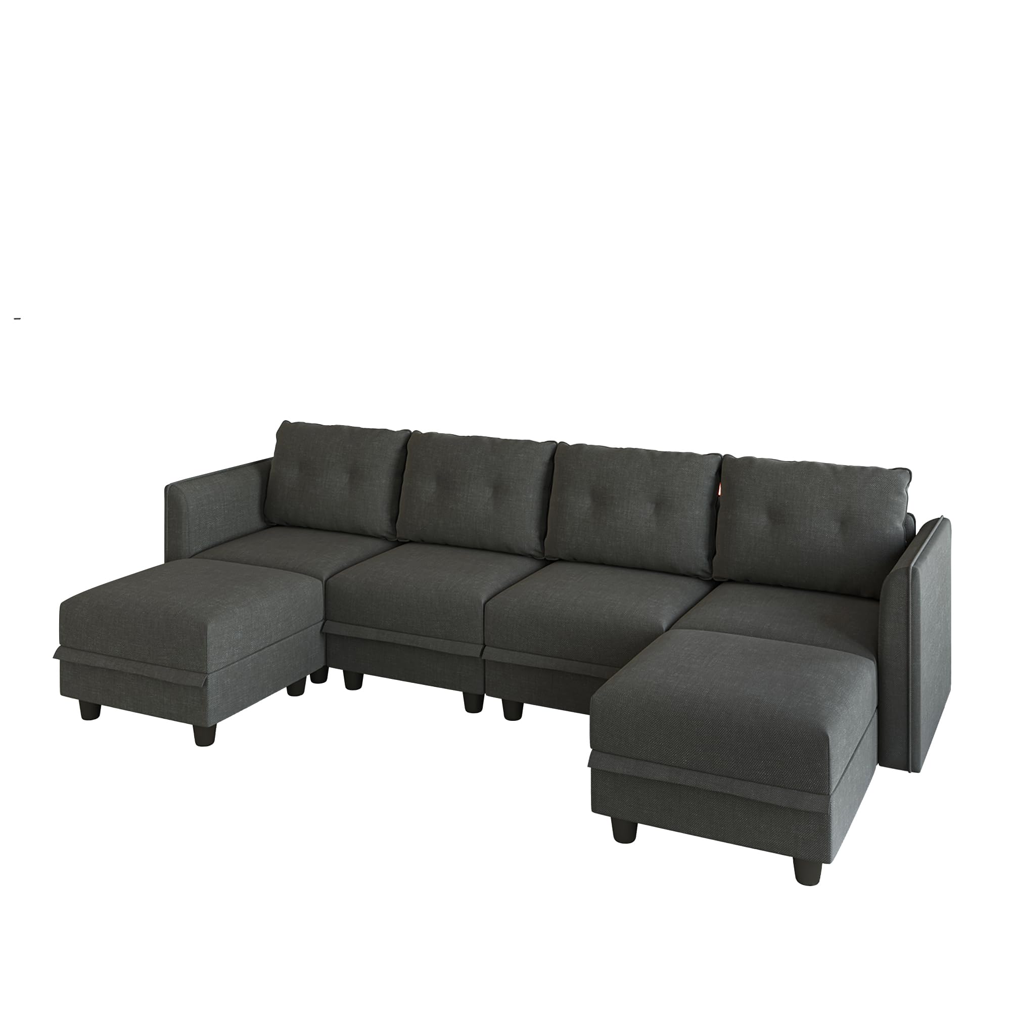 LLappuil Velvet Modular Sofa Sectional 6 Seater U Shaped Couch with Storage, Waterproof, Anti-Scratch Reversible Chaise Sofa, Grey Brown