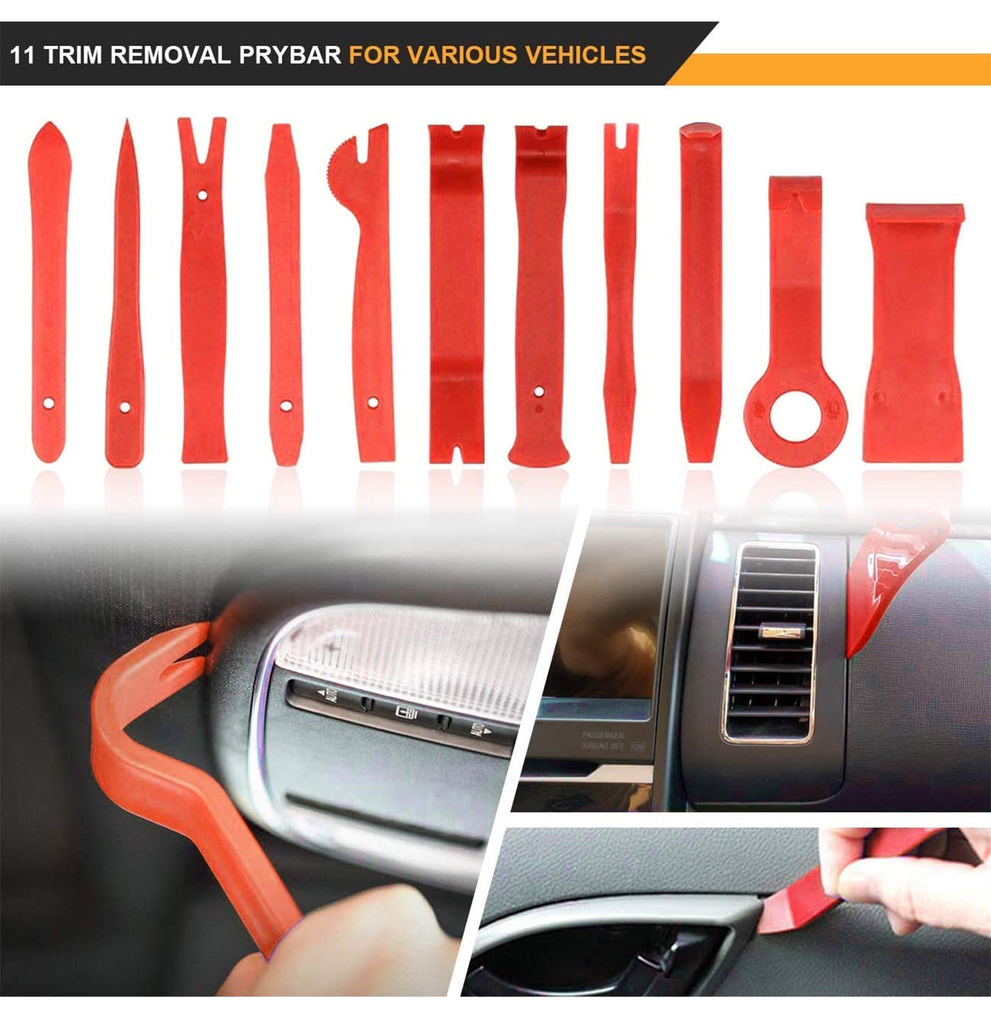 Dualeco Trim Removal Tool Set 102Pcs, Car Trim Puller Tool Kit, Plastic Pry Tools Set for Trim/Panel/Door/Audio, Auto Clip Pliers/Fastener Remover Set, Car Terminal/Stereo Removal Tool, Red