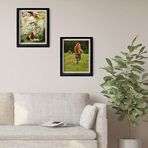 WIFTREY Black 8x10 Floating Picture Frame 2 Pack, Double Glass Distressed Floating Photo Frame for Tabletop or Wall Mount, Displays Photo up to 10x12