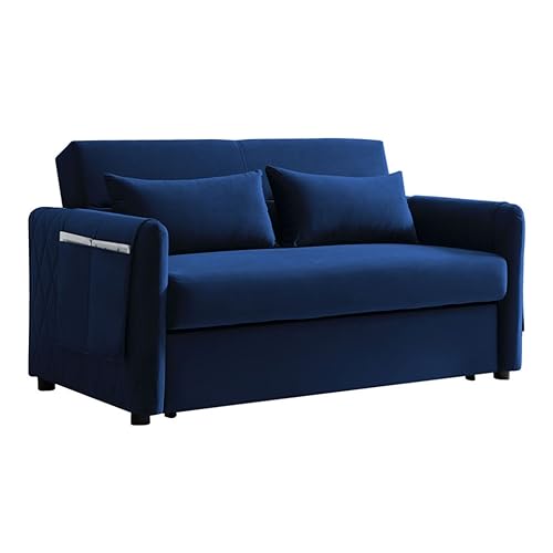 DOUBAO 59.5" Convertible Sofa Bed Velvet Loveseat Sofa with Pull Out Bed Living Room Adjustable Backrest,