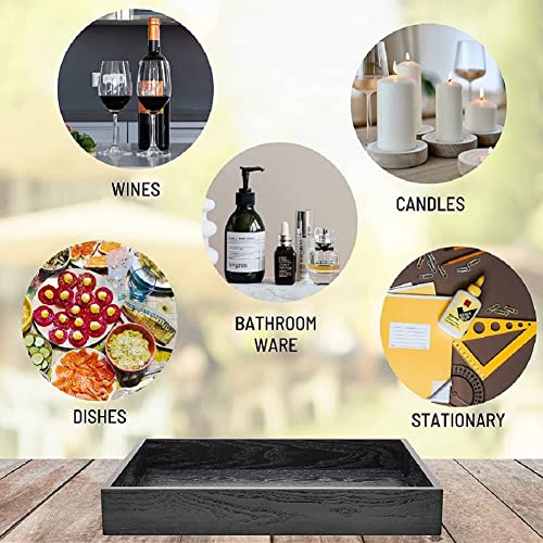 Solid Wood Tea Tray, Wooden Serving Tray Rectangle Solid Wood Fruit Tray Food with Raised Edges for Home, Kitchen, Restaurant(30 * 20 * 2cm)