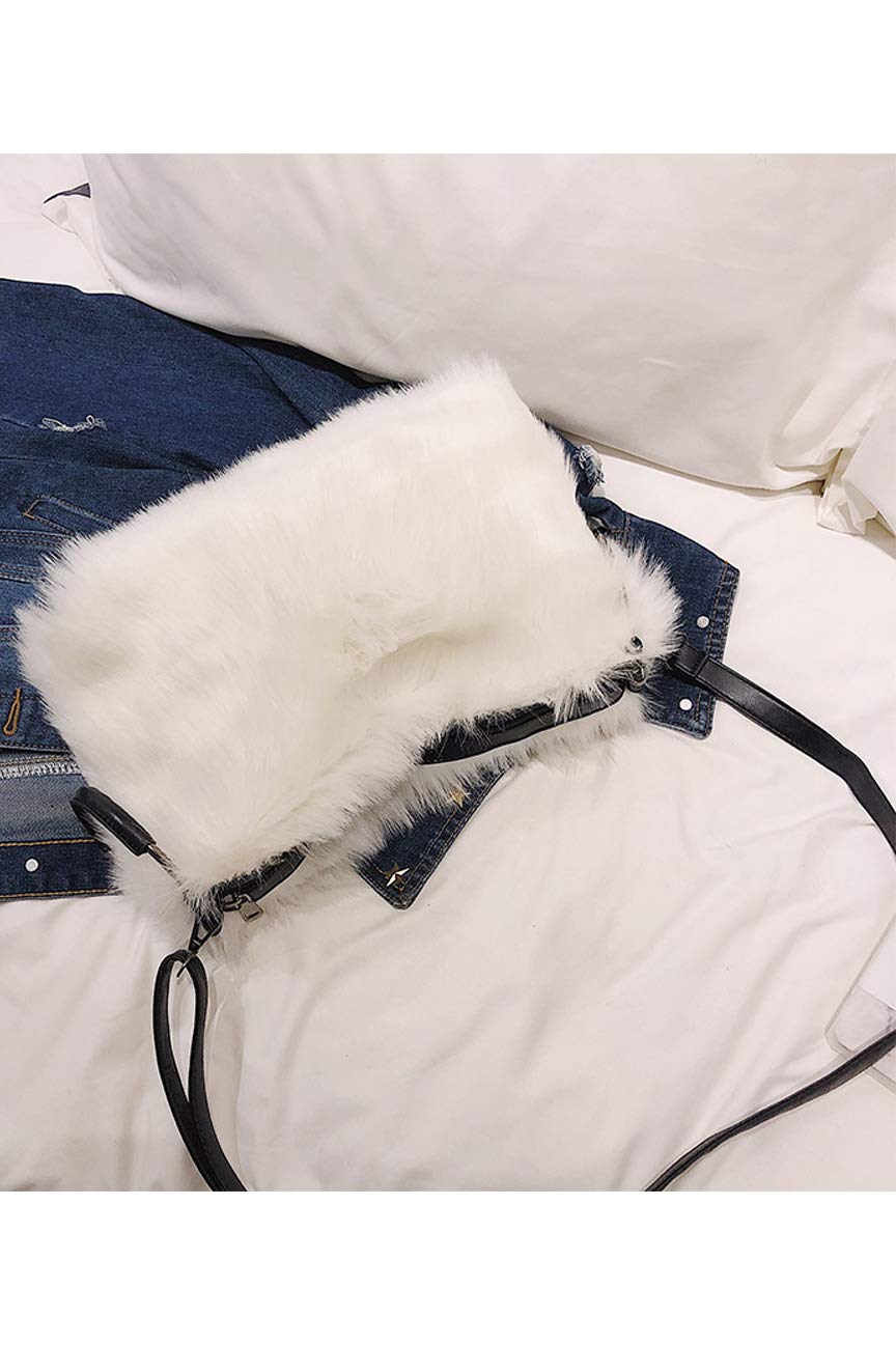 Ulisty Women Faux Fox Fur Shoulder Bag Furry Purse Fluffy Crossbody Bag Plush Top Handle Bag Handbag black