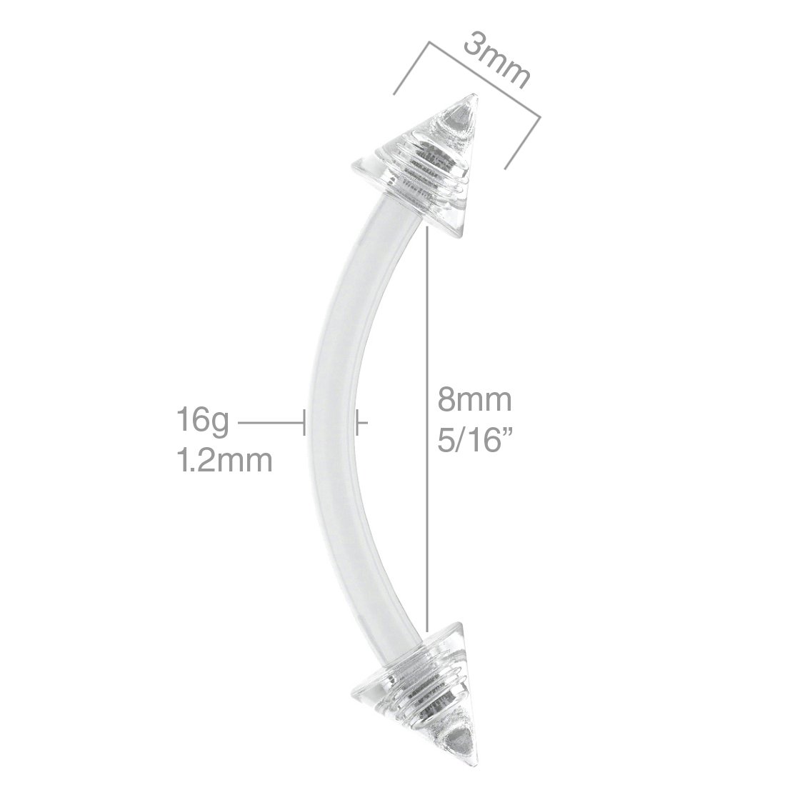Evonix 4pc 16g Clear Flexible Curved Eyebrow Ring Piercing Retainer 8mm & 10mm Cartilage Tragus Barbell Bioplast Retainers For Work