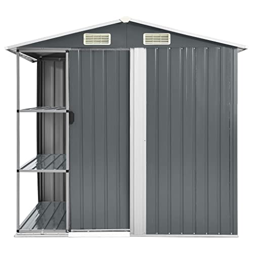 vidaXL Outdoor Storage Shed, Garden Shed with Rack, Metal Storage Shed, Backyard Shed for Patio Lawn Bicycles Gardening Tools Lawn Mowers, Gray
