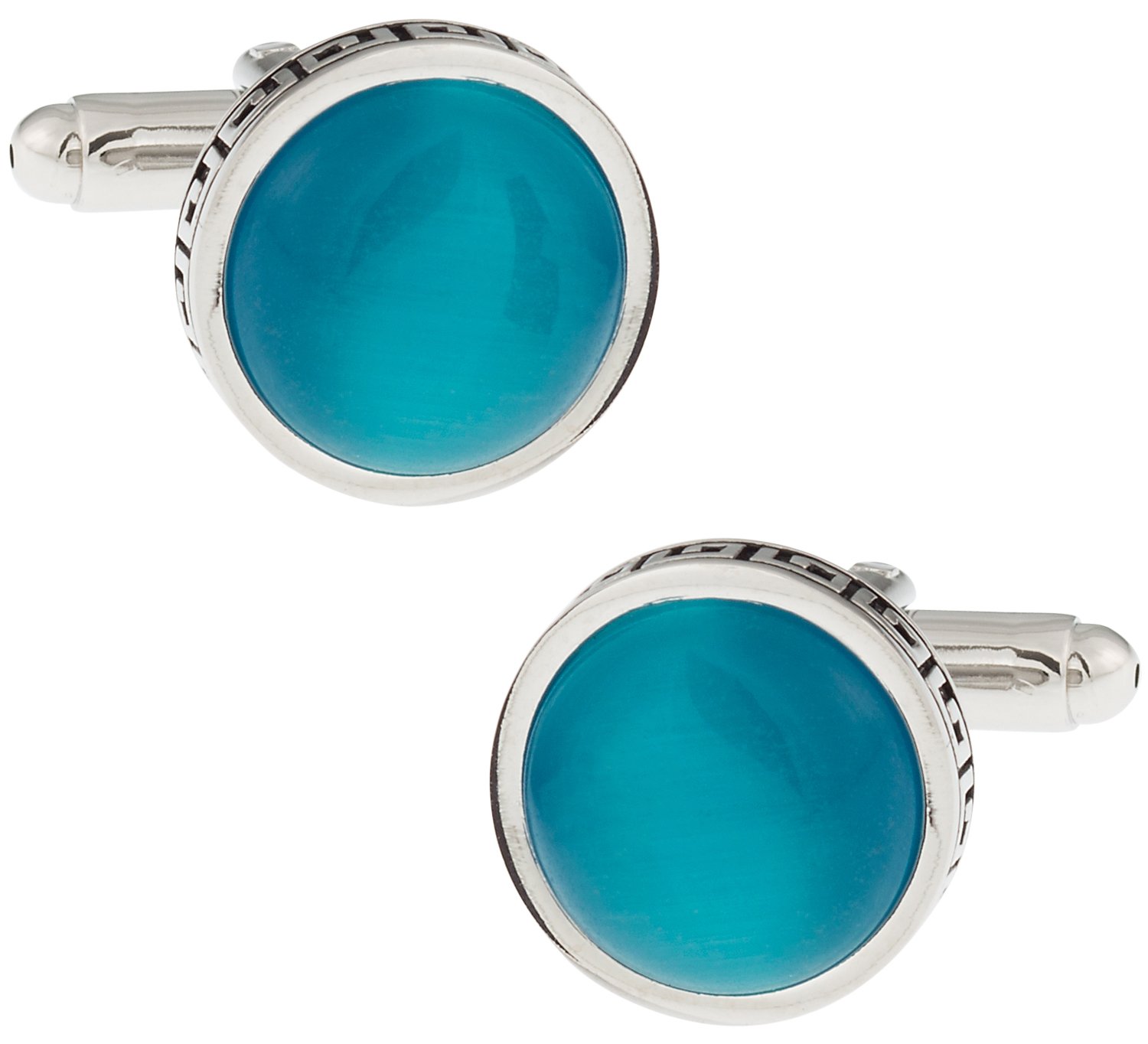 Cuff-Daddy Greek Aquamarine Blue Catseye-Style Cufflinks Business Wedding parties Greek Key Pattern Edge Blue Crystal Circular comfortable wear Jewelry Gifts for Men husband with Presentation Box